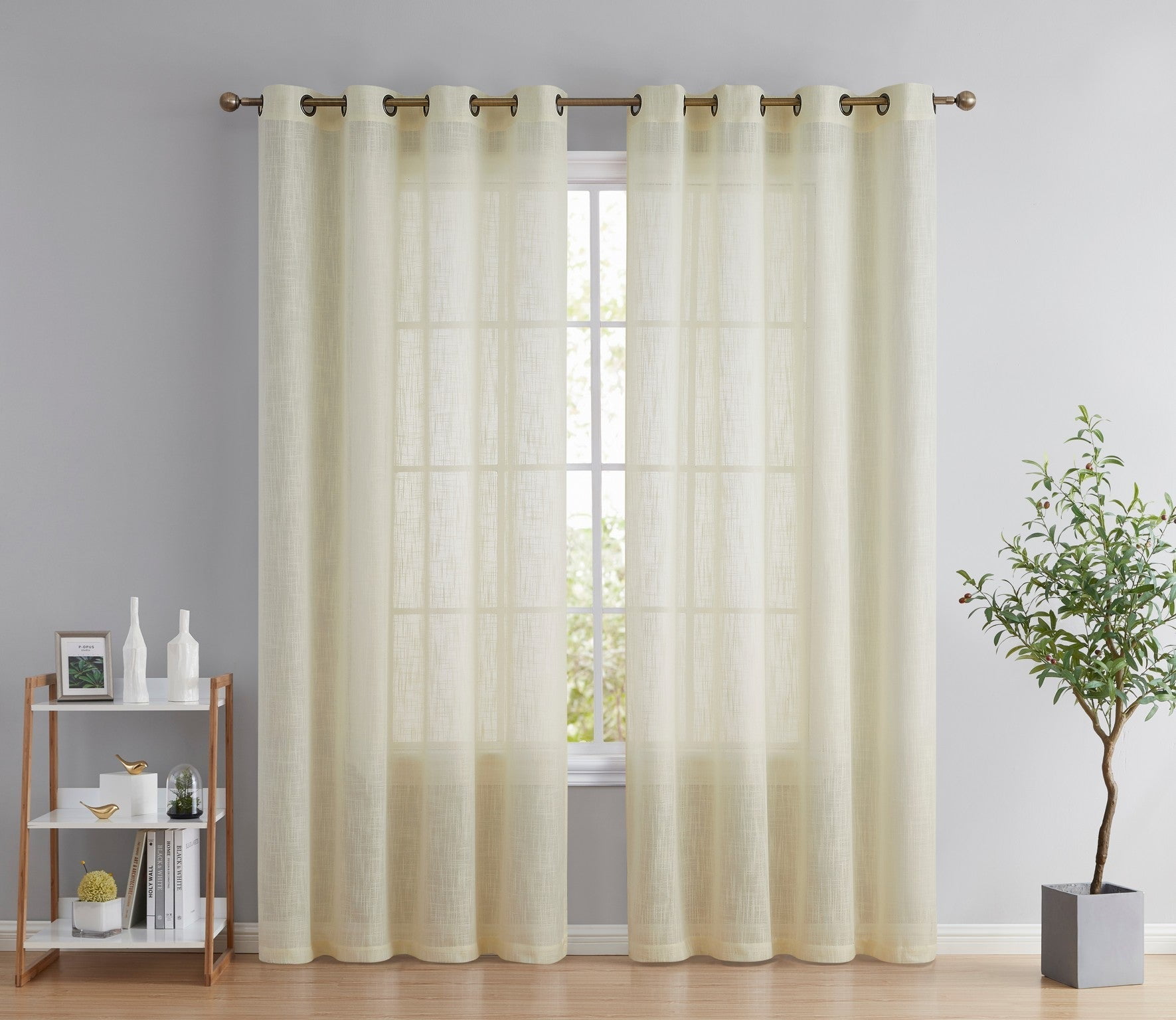 THD Serena Faux Linen Textured Semi Sheer Transparent Window Grommet ...