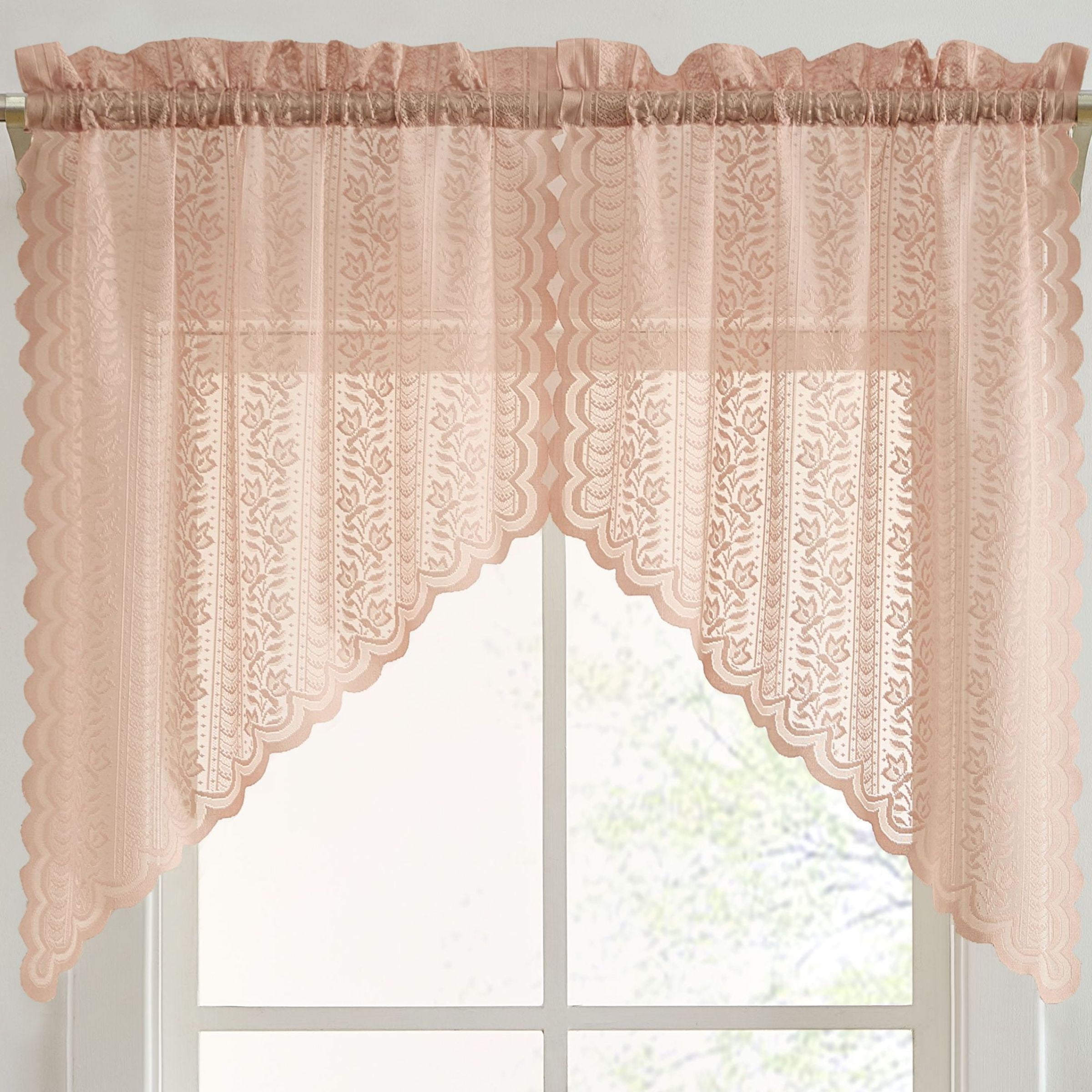 THD Sofia Floral Rod Pocket Lace Short Cafe Swags for Small Windows ...