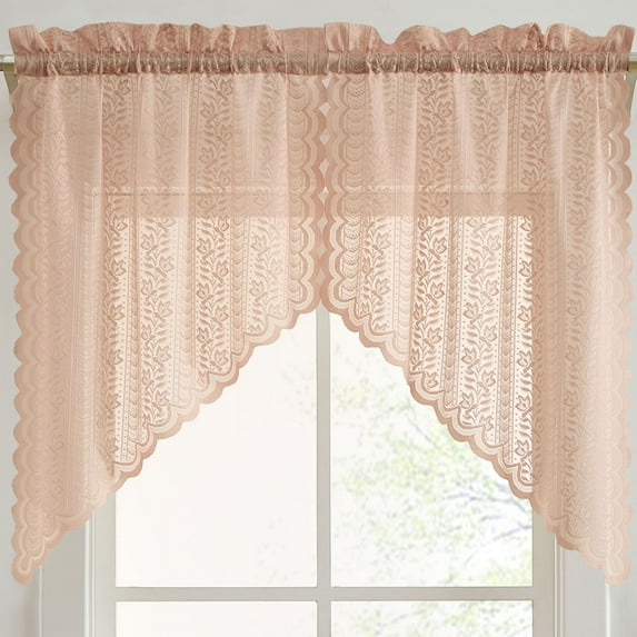 THD Sofia Floral Rod Pocket Lace Short Cafe Swags for Small Windows ...