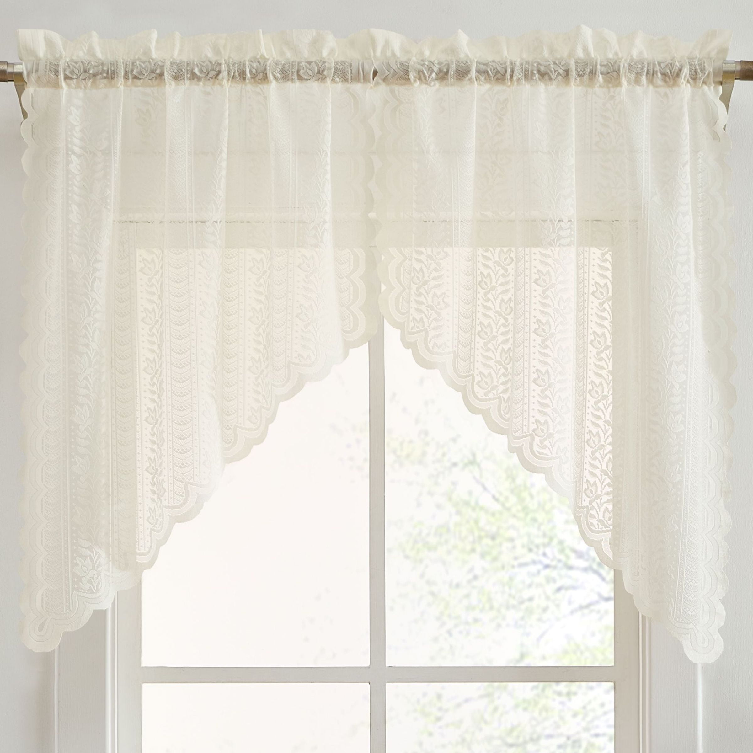 THD Sofia Floral Rod Pocket Lace Short Cafe Swags for Small Windows ...