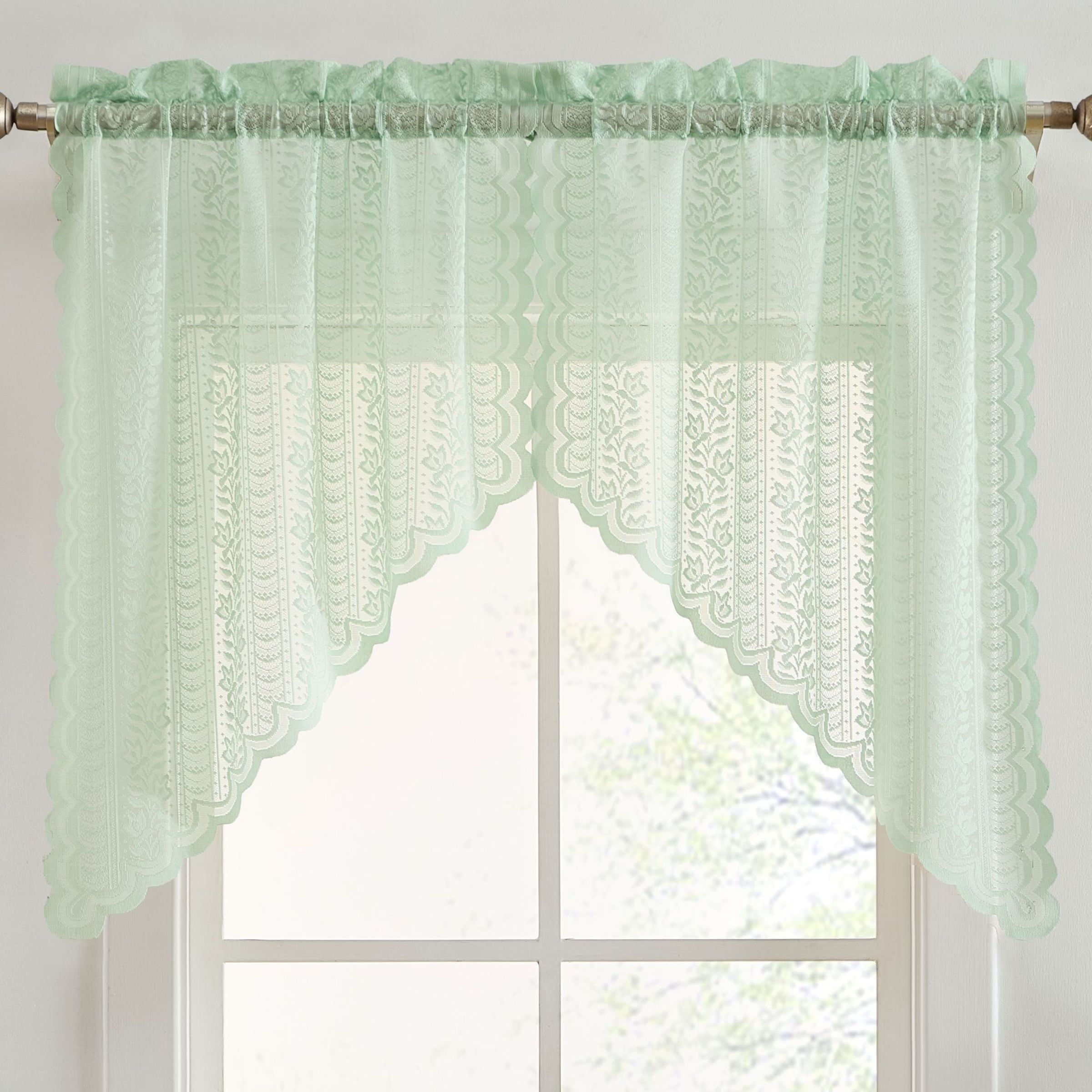 THD Sofia Floral Rod Pocket Lace Short Cafe Swags for Small Windows ...