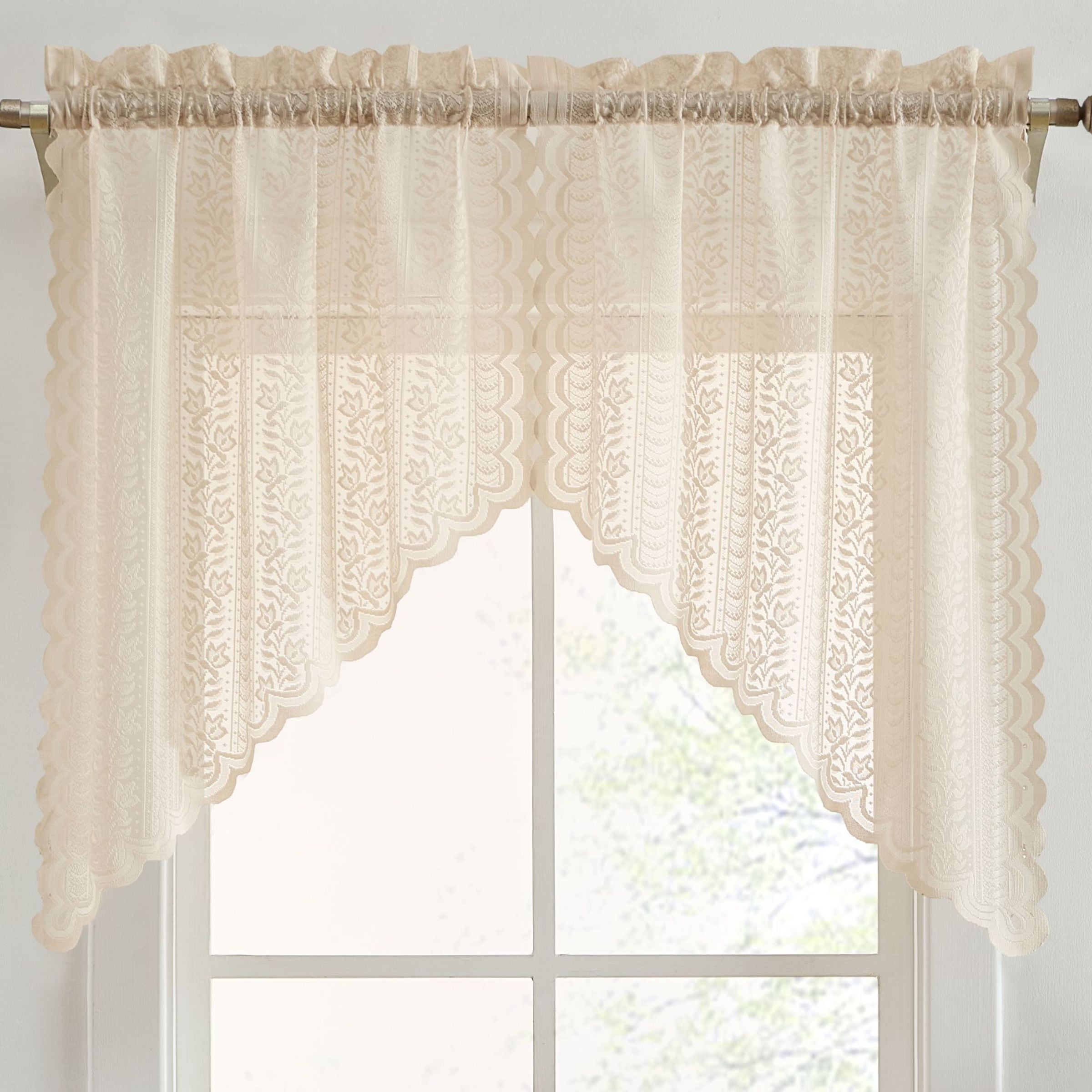 THD Sofia Floral Rod Pocket Lace Short Cafe Swags for Small Windows ...