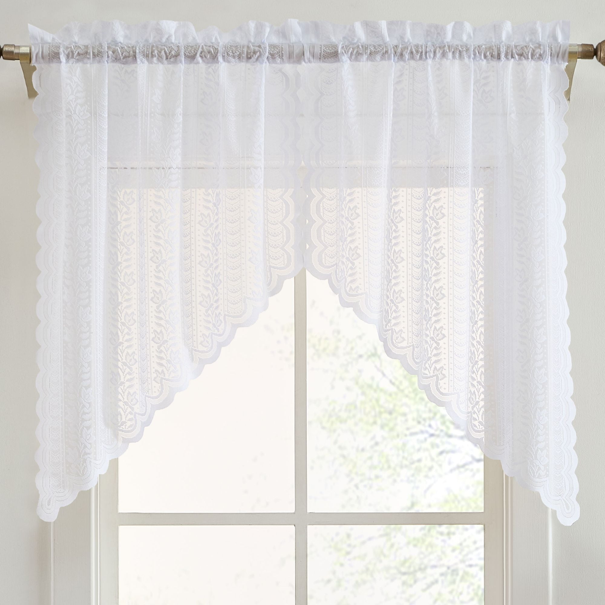 THD Sofia Floral Rod Pocket Lace Short Cafe Swags for Small Windows ...