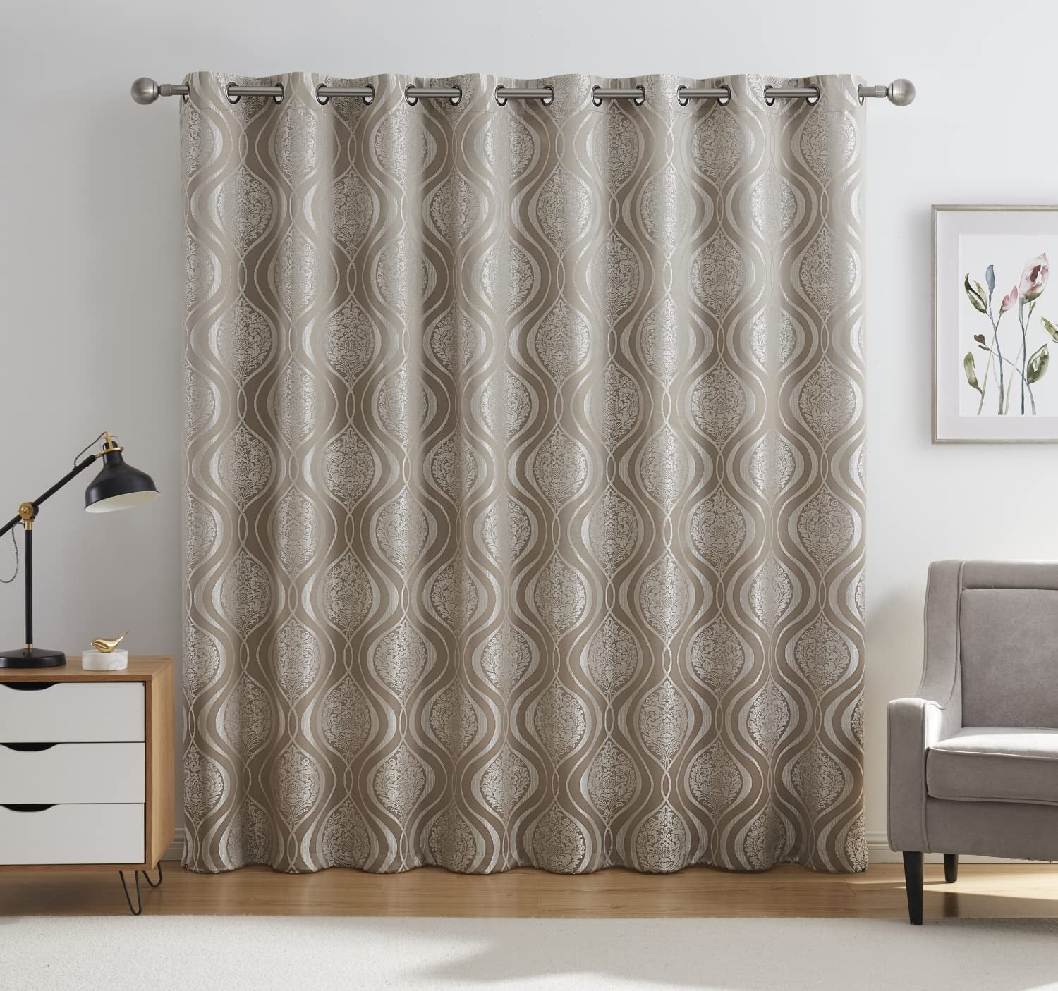THD Sophia Taupe Damask Grommet Blackout Sliding Glass Door Curtain, 100 x 84 in - Walmart.com