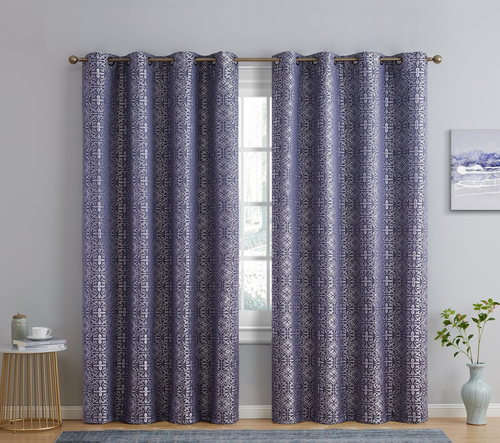 THD Venice Moroccan Tile 100% Complete Blackout Thermal Insulated Grommet Curtain Panels, Set of ...