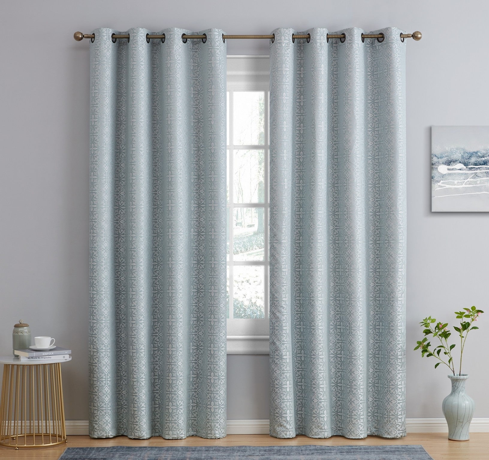 THD Venice Moroccan Tile 100% Complete Blackout Thermal Insulated Grommet Curtain Panels, Set of ...