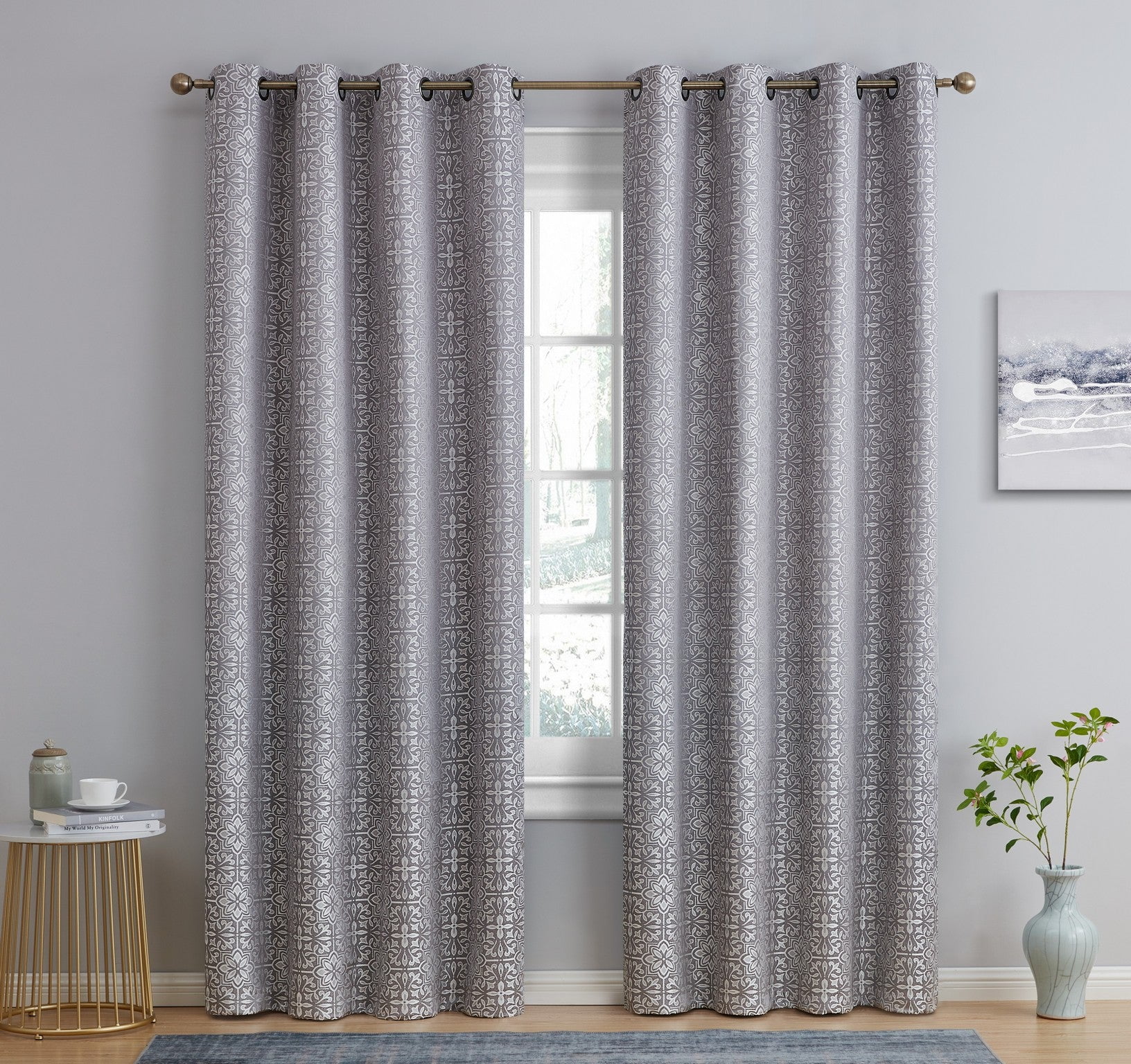 THD Venice Moroccan Tile 100% Complete Blackout Thermal Insulated Grommet Curtain Panels, Set of ...