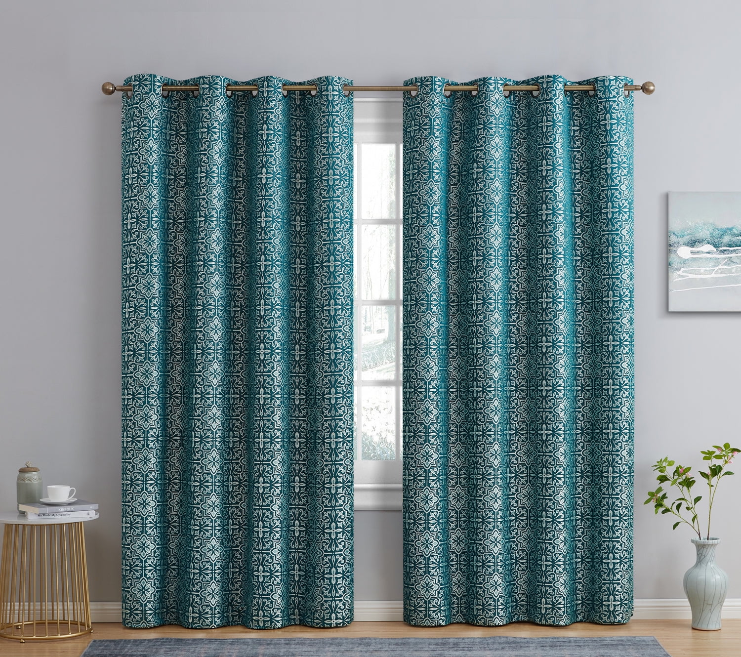 THD Venice Moroccan Tile 100% Complete Blackout Thermal Insulated Grommet Curtain Panels, Set of ...