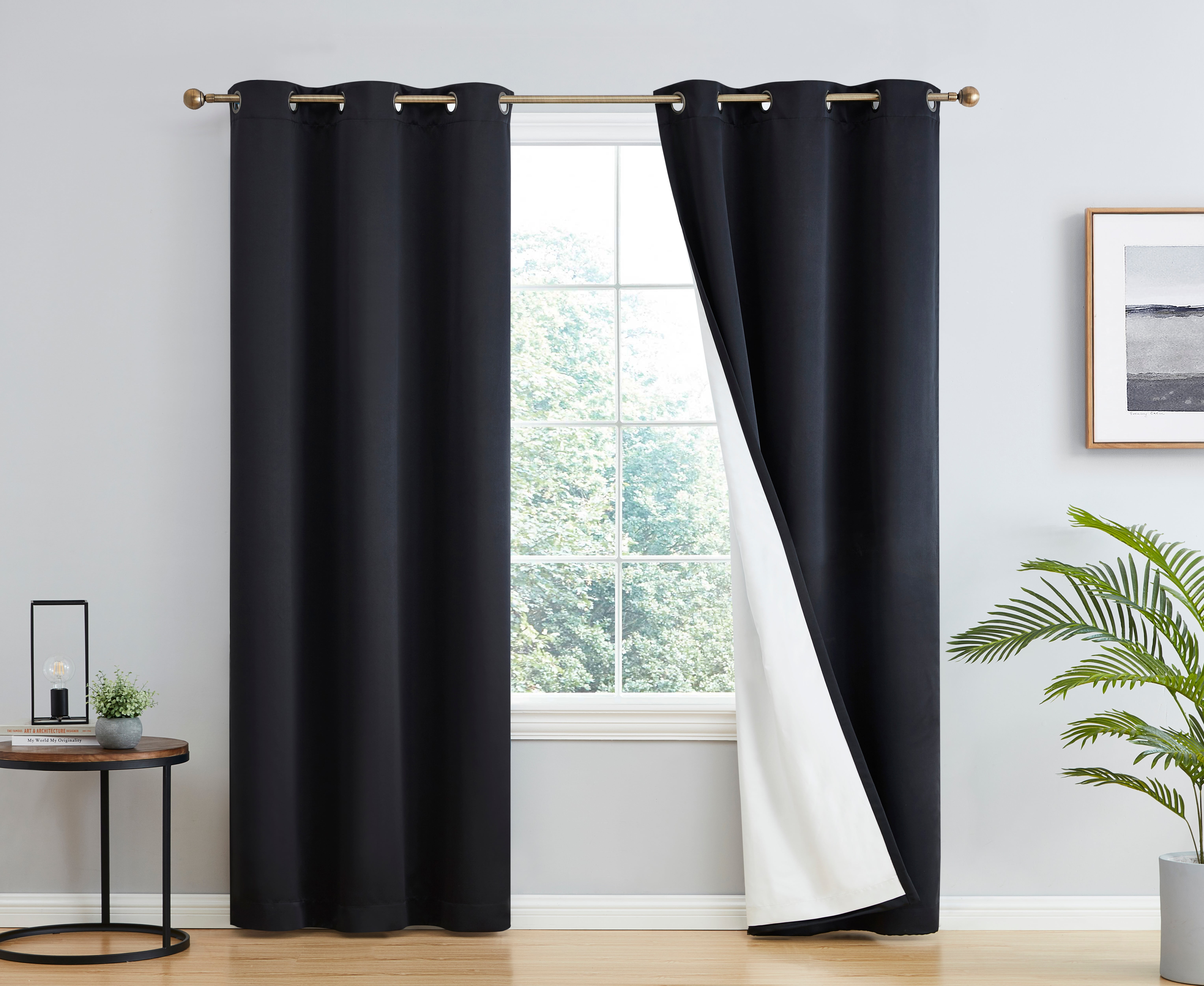 THD Virginia 100% Blackout Grommet Curtain Panels, Set of 2, Luxurious Drapes, Noise Blocking ...