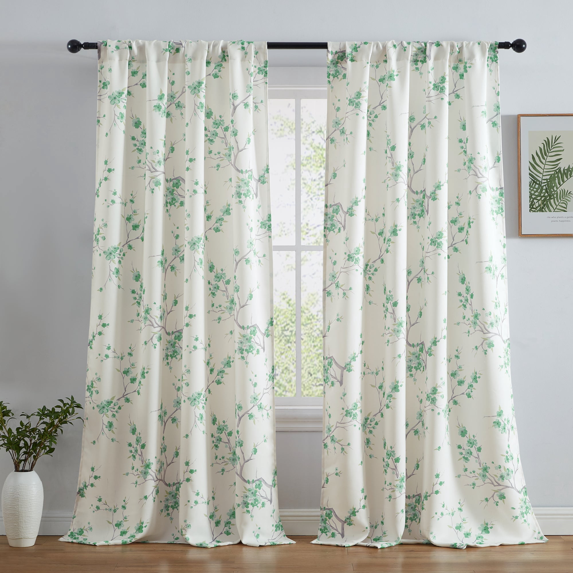 THD Yasmine Floral Room Darkening Rod Pocket Light Filtering Curtain ...