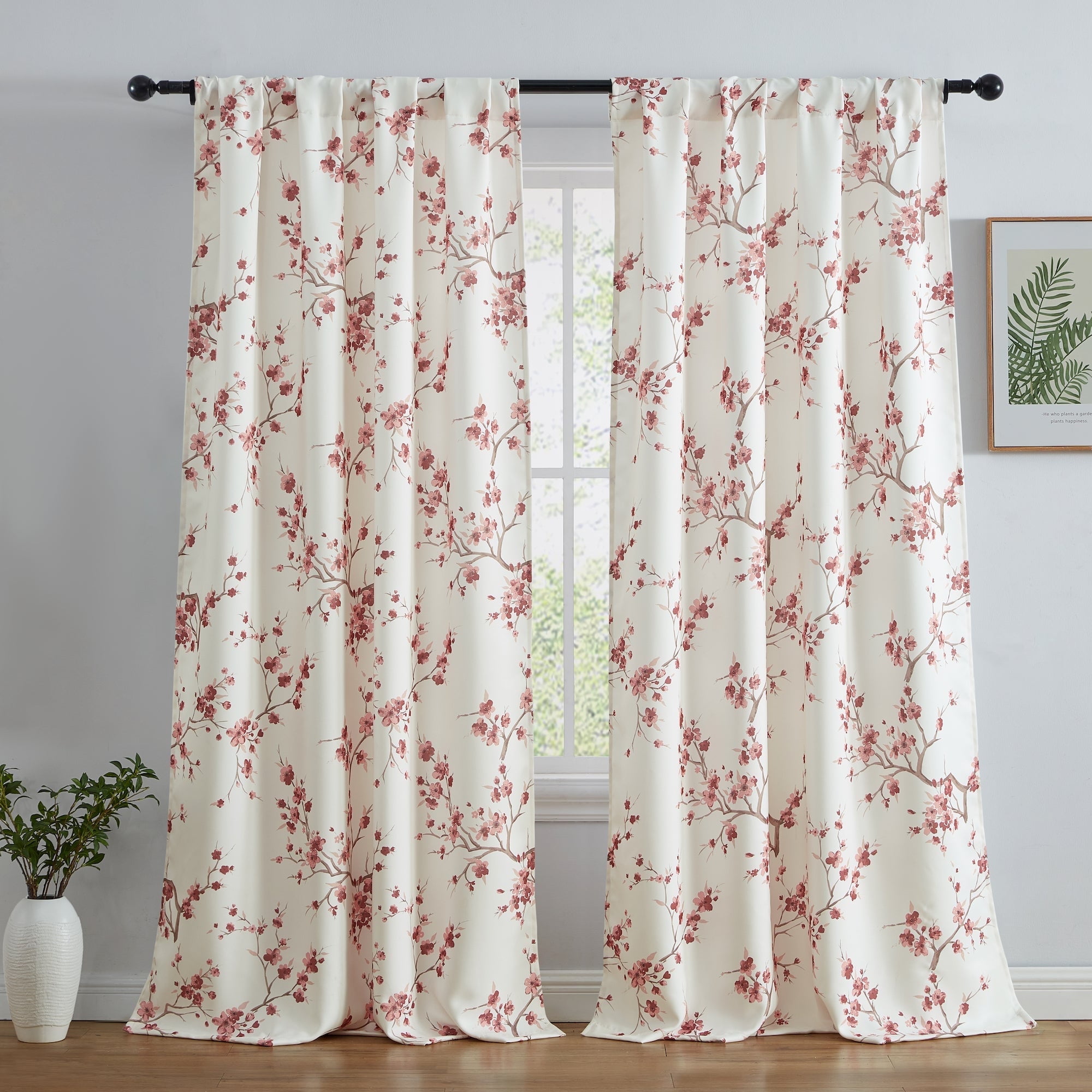 THD Yasmine Floral Room Darkening Rod Pocket Light Filtering Curtain ...