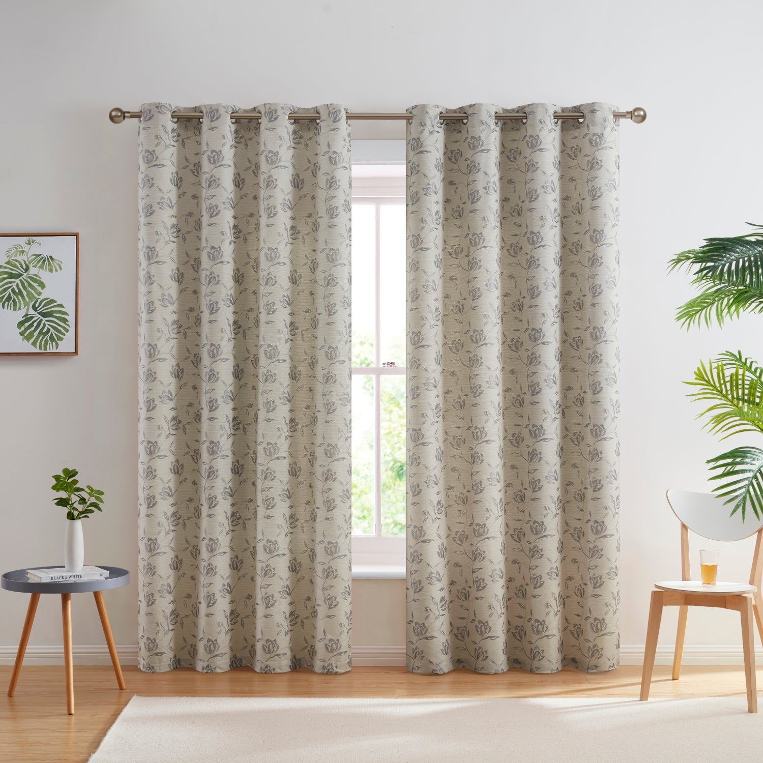 THD Zoe Burlap Flax Linen Floral Jacquard Window Grommet Long Thick ...