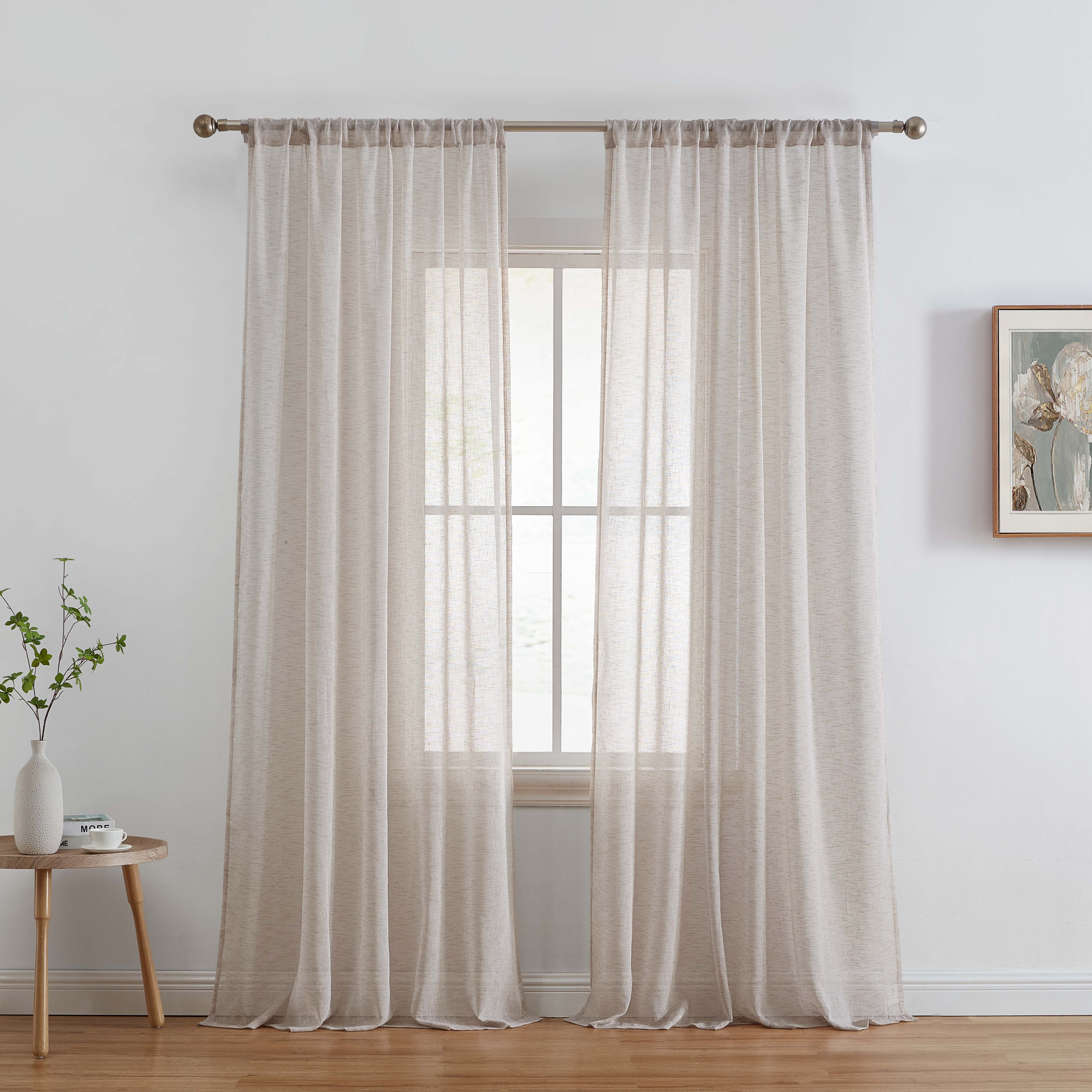 THD Zoey Faux Linen Textured Semi Sheer Window Rod Pocket Thick ...