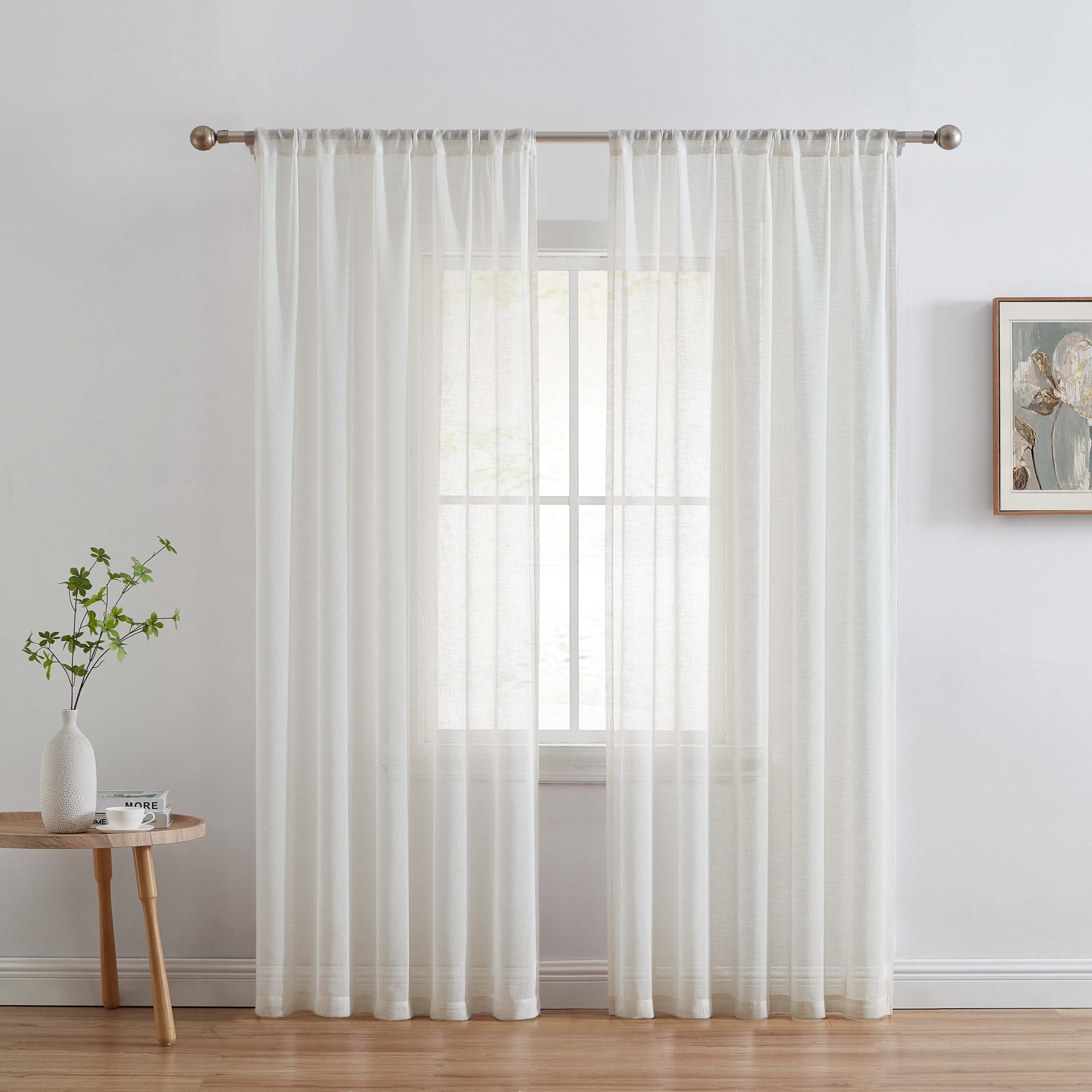 THD Zoey Faux Linen Textured Semi Sheer Window Rod Pocket Thick ...