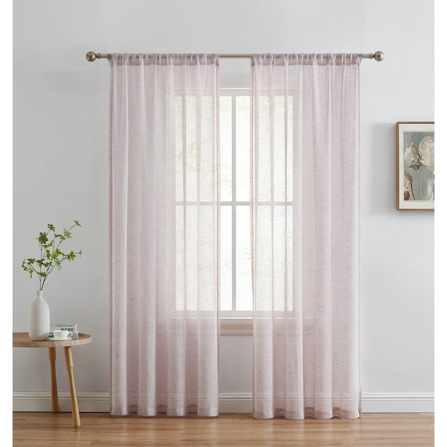 THD Zoey Faux Linen Textured Semi Sheer Window Rod Pocket Thick ...