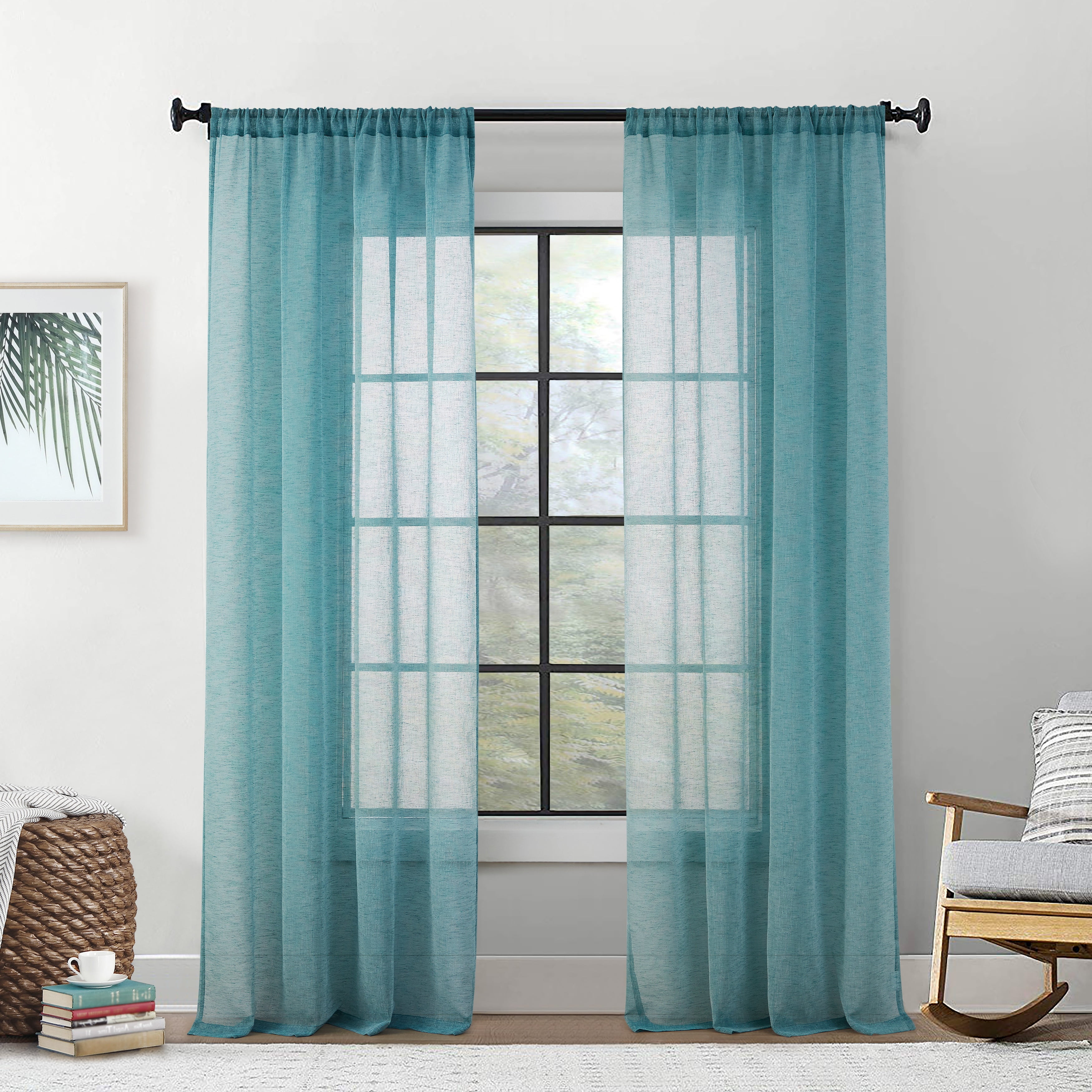 THD Zoey Faux Linen Textured Semi Sheer Window Rod Pocket Thick ...