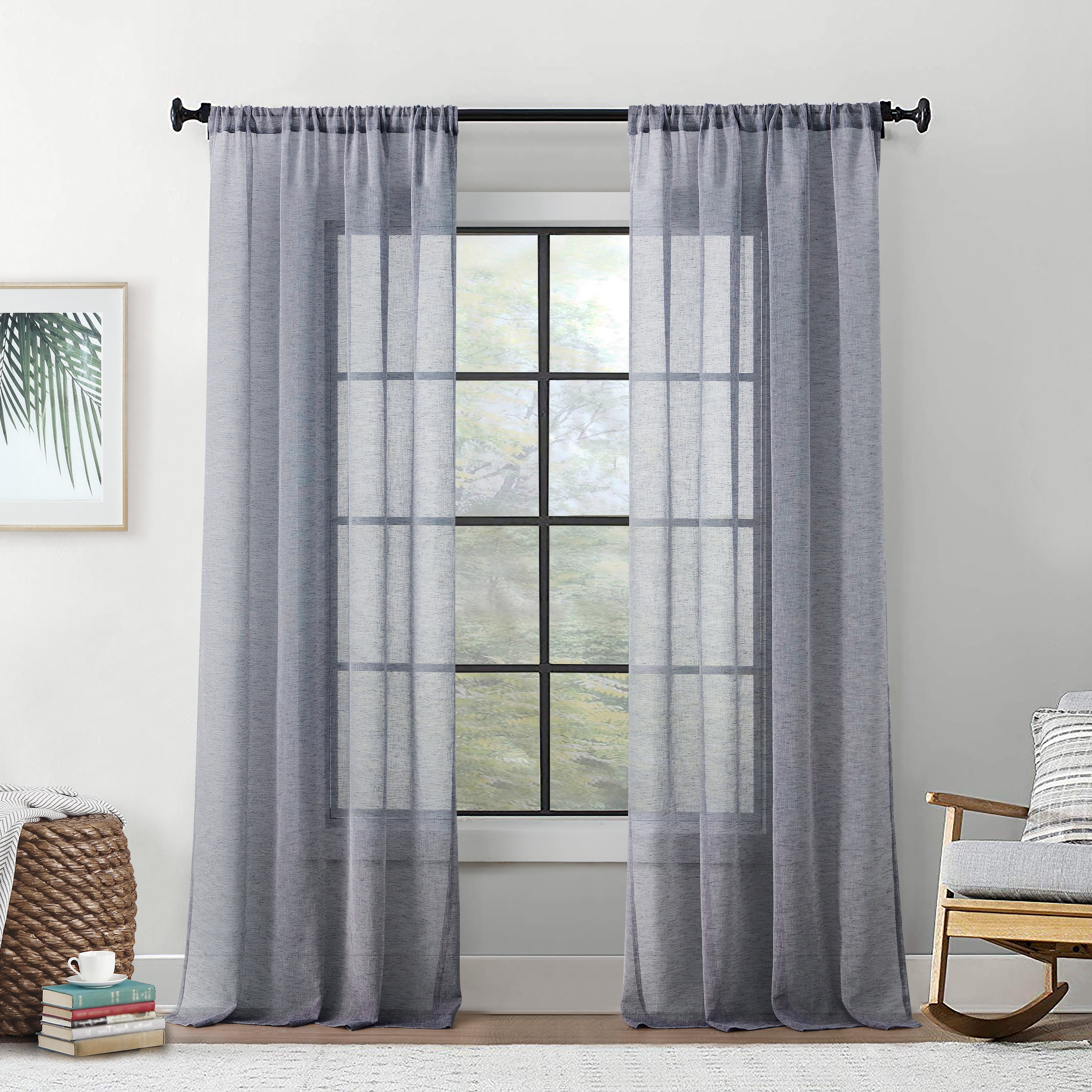 THD Zoey Faux Linen Textured Semi Sheer Window Rod Pocket Thick ...