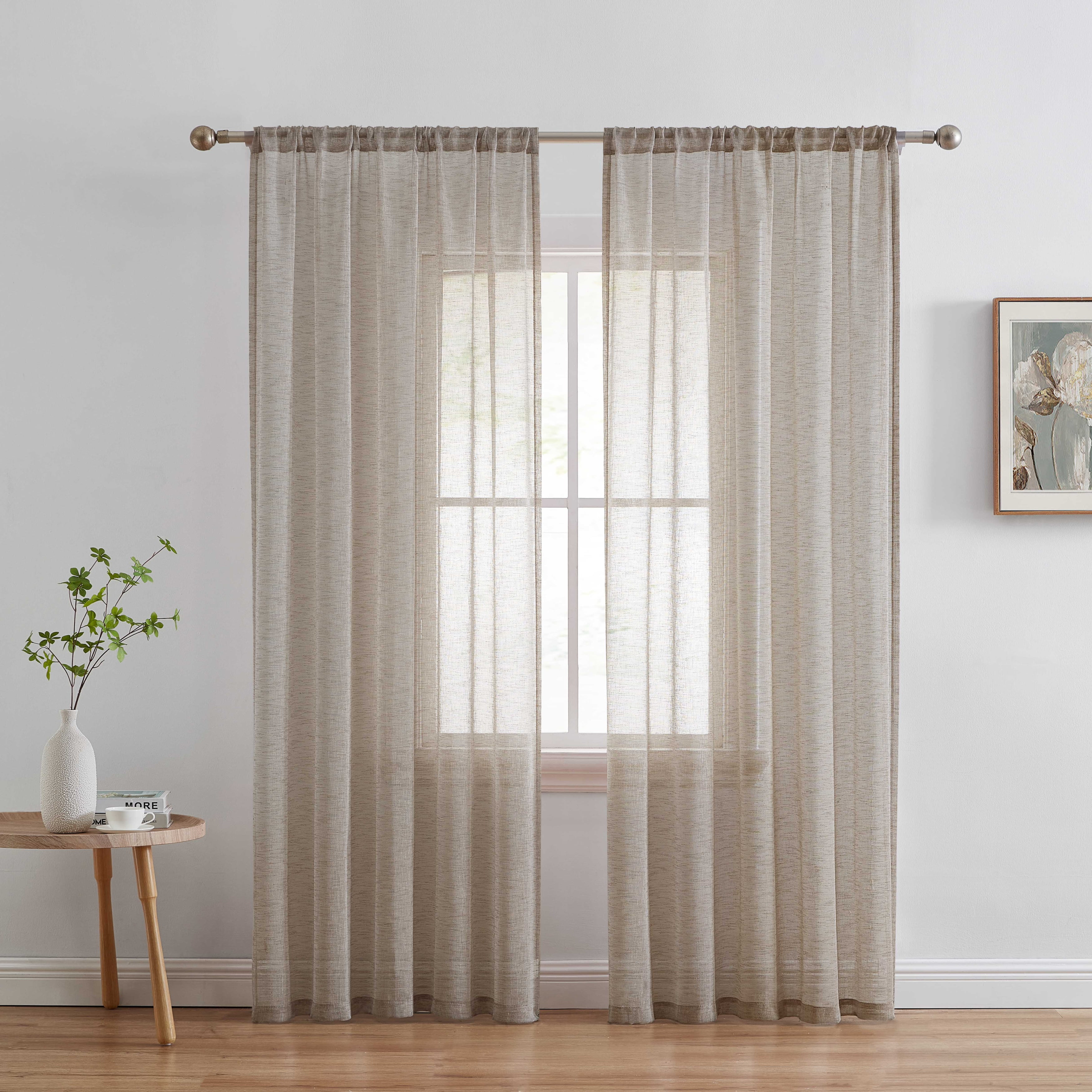 THD Zoey Faux Linen Textured Semi Sheer Window Rod Pocket Thick ...
