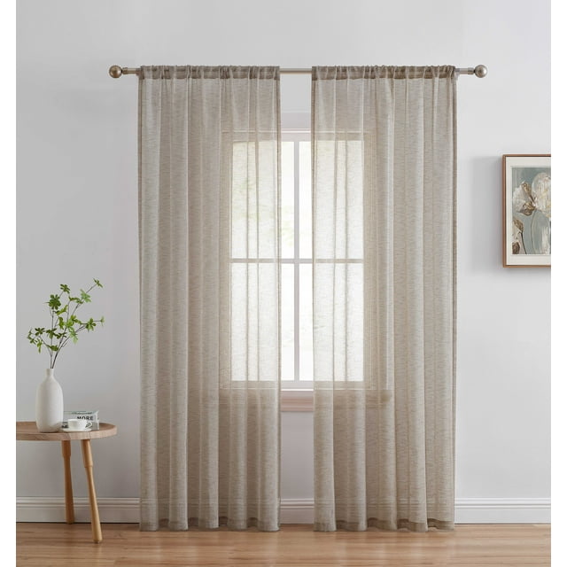 THD Zoey Faux Linen Textured Semi Sheer Window Rod Pocket Thick ...