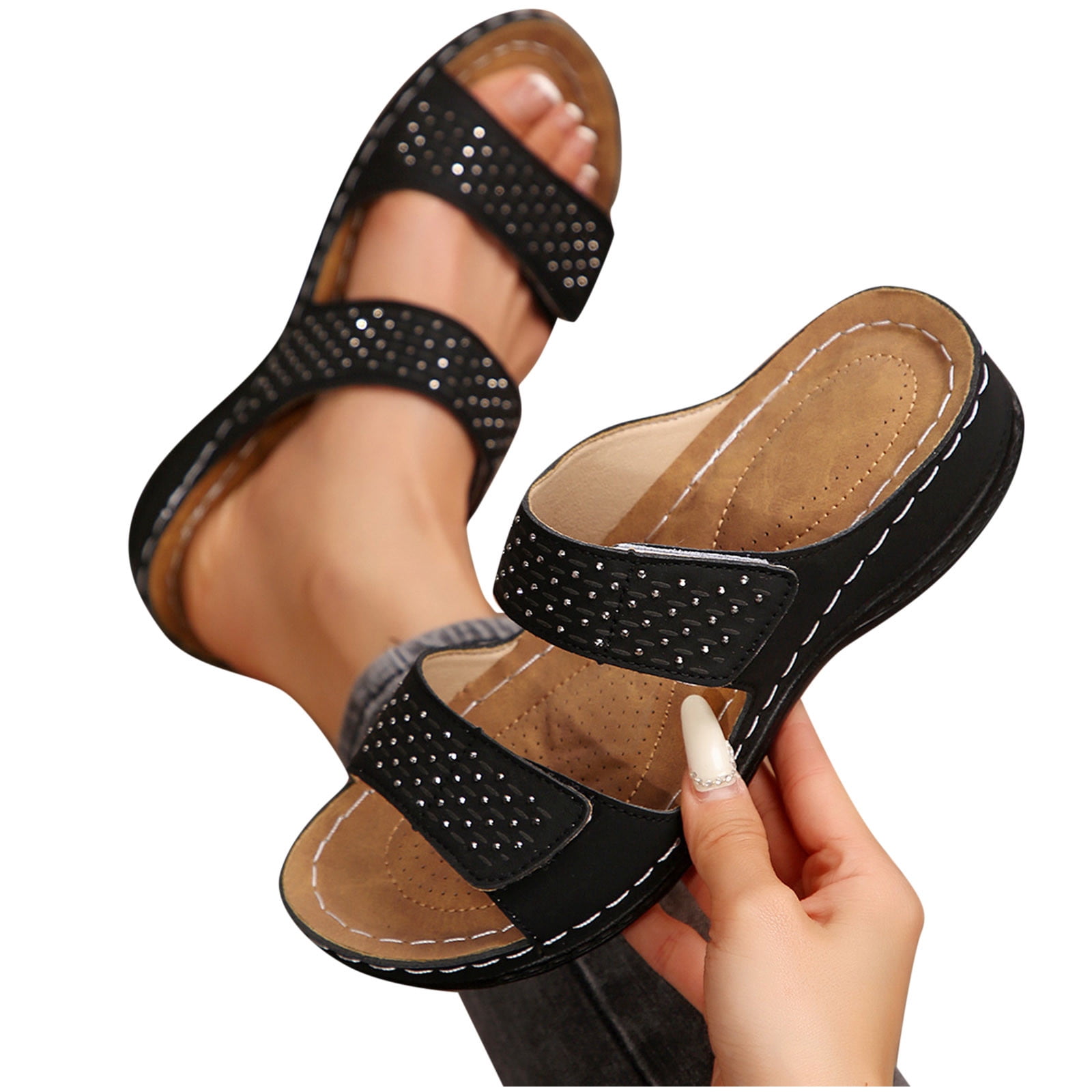 THDHVS Black Sandals Women,Sandals for Women 2025,Fashion Casual Beach Fish Mouth Open Toe Thick ...