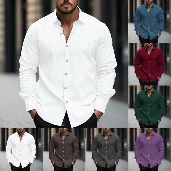 THDHVS Button Down Shirt Men,Long Sleeve Shirts for Men,Solid Color ...