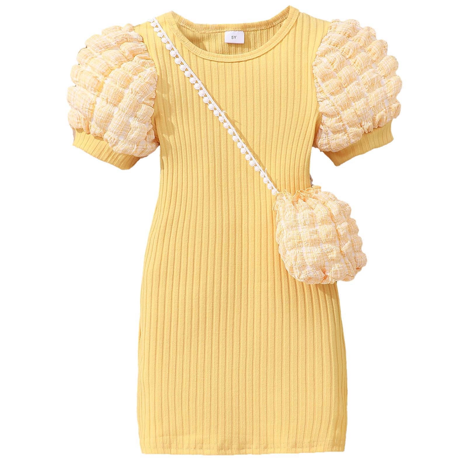 THDHVS Girls Dresses Kids Summer Casual Puff Sleeve Pits Knitting Cute ...