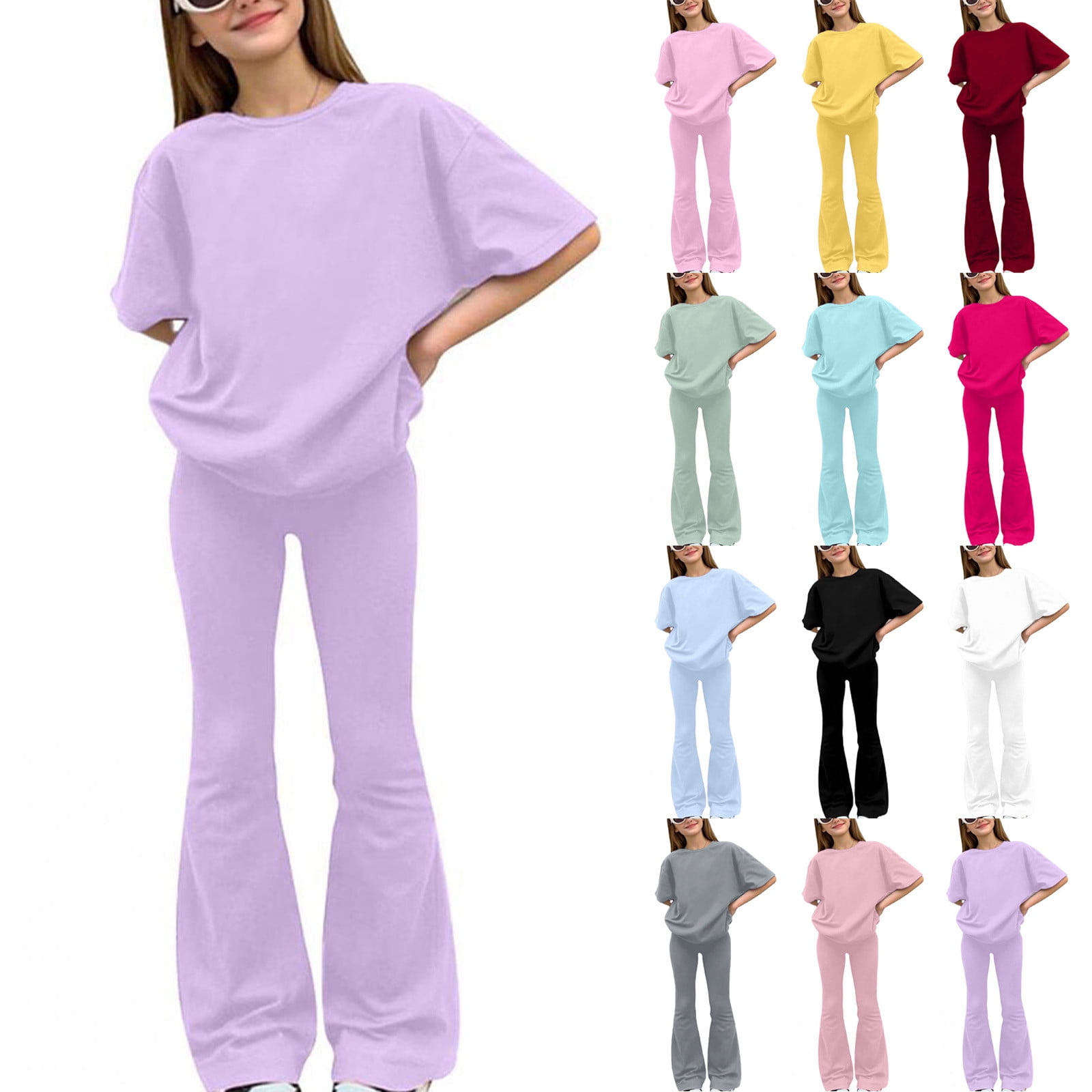 THDHVS Outfits for Girls,Toddler Girl Outfits,Solid Color Tee 2 Piece ...