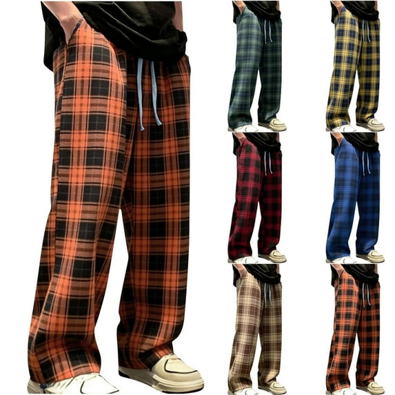 THDHVS Pants for Men,Men's Pants,Men Plaid Lounge Pants Elastic ...