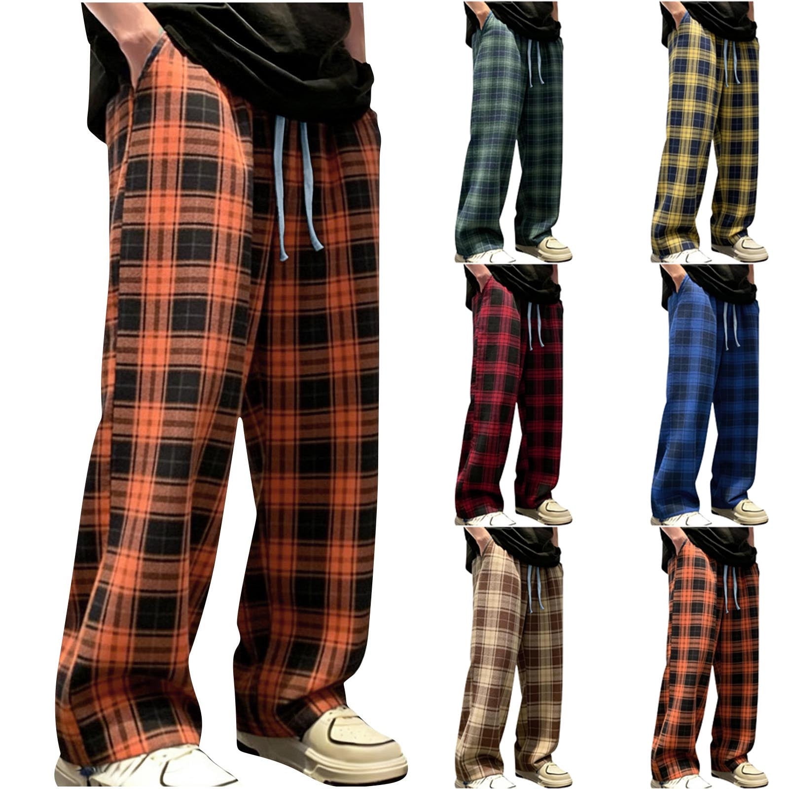 THDHVS Pants for Men,Men's Pants,Men Plaid Lounge Pants Elastic ...