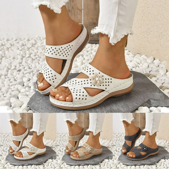 THDHVS White Sandals woman,Womens Slippers,Women Floral Cutout Peep Toe ...