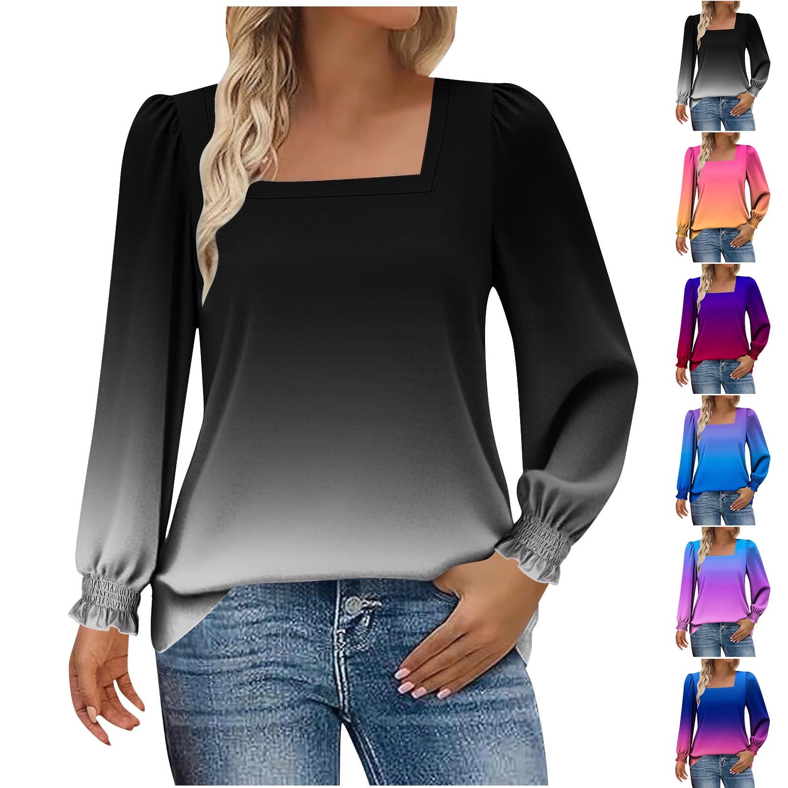 THDHVS Womens Long Sleeve T Shirts,Shirts for Women,Women's Ombre ...