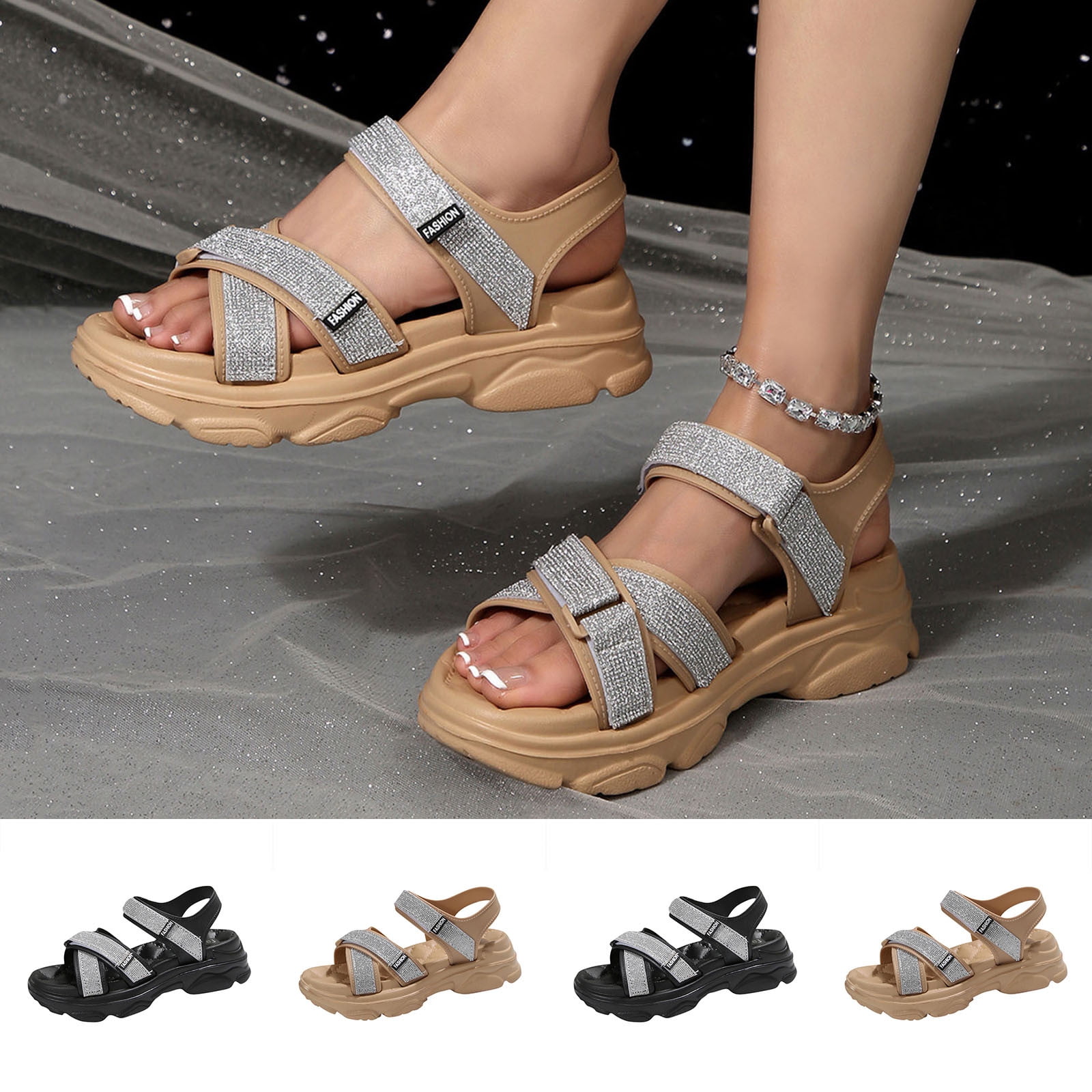 THDHVS Womens Wedge Sandals,Comfortable Sandals for Women,Beach Glitter ...