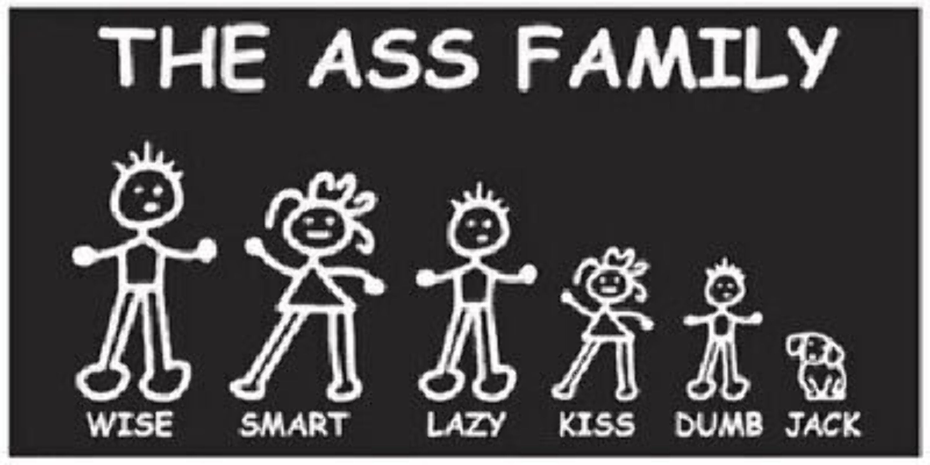 THE ASS FAMILY WISE SMART LAZY KISS DUMB JACK BLACK Vinyl Decal Bumper ...