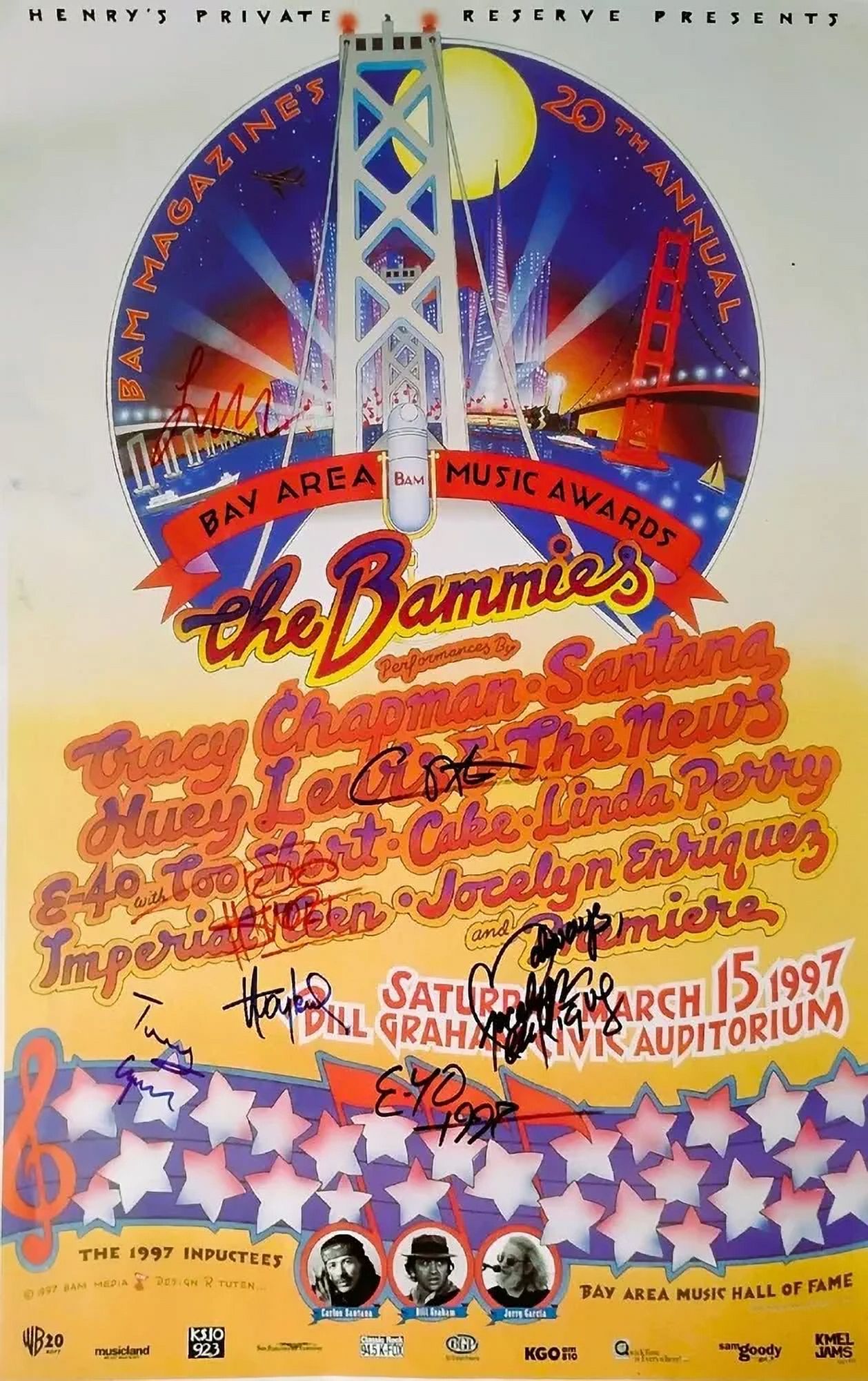 THE BAMMIES CONCERT POSTER REPRINT TRACY CHAPMAN CARLOS SANTANA HUEY ...