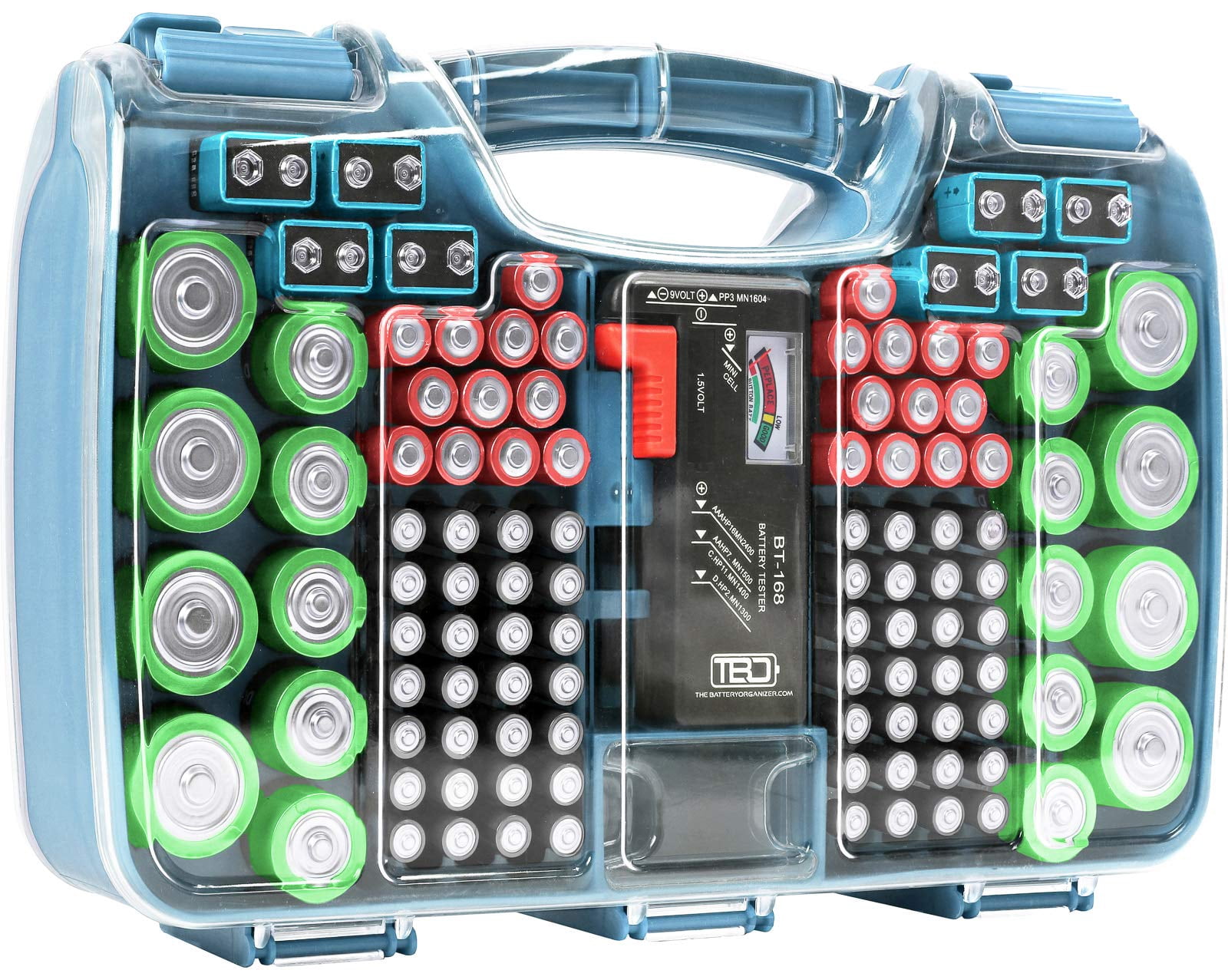 THE BATTERY ORGANISER Storage Case with Tester, Clear , Holder for 180 ...