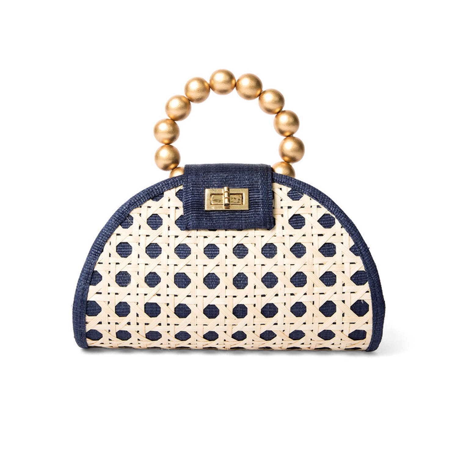 THE BELLA Blue Gold Rattan Woven Handbag - Walmart.com