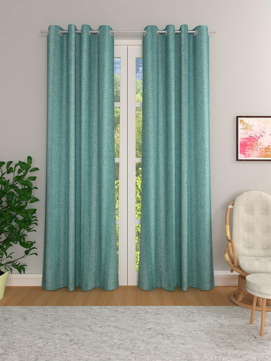 THE CONVERSION Premium Jute Natural Feel Fabric Solid Room Darkening Eyelet Long Door Curtain ...