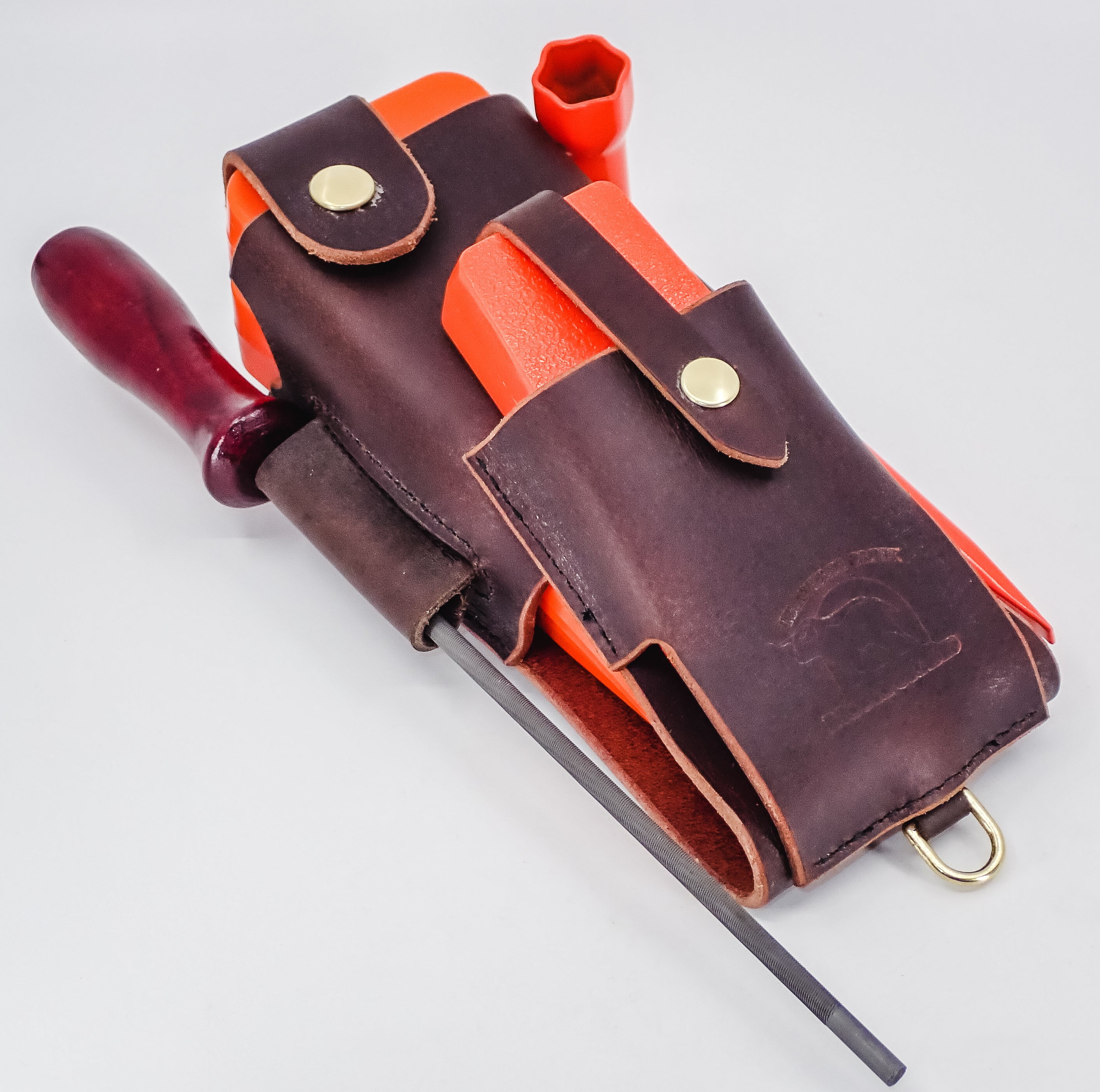 THE DUKE'S HANDMADE 6 PIECE LEATHER LOGGER'S WEDGE FILE TOOL POUCH WITH ...