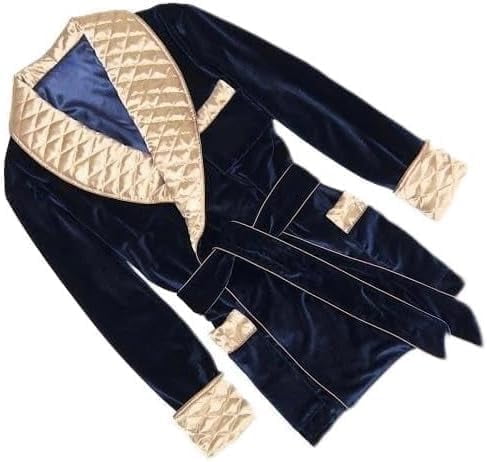THE FAM STUDIO Men's Smoking Jacket Dinner Silk Warm Quilted Golden ...