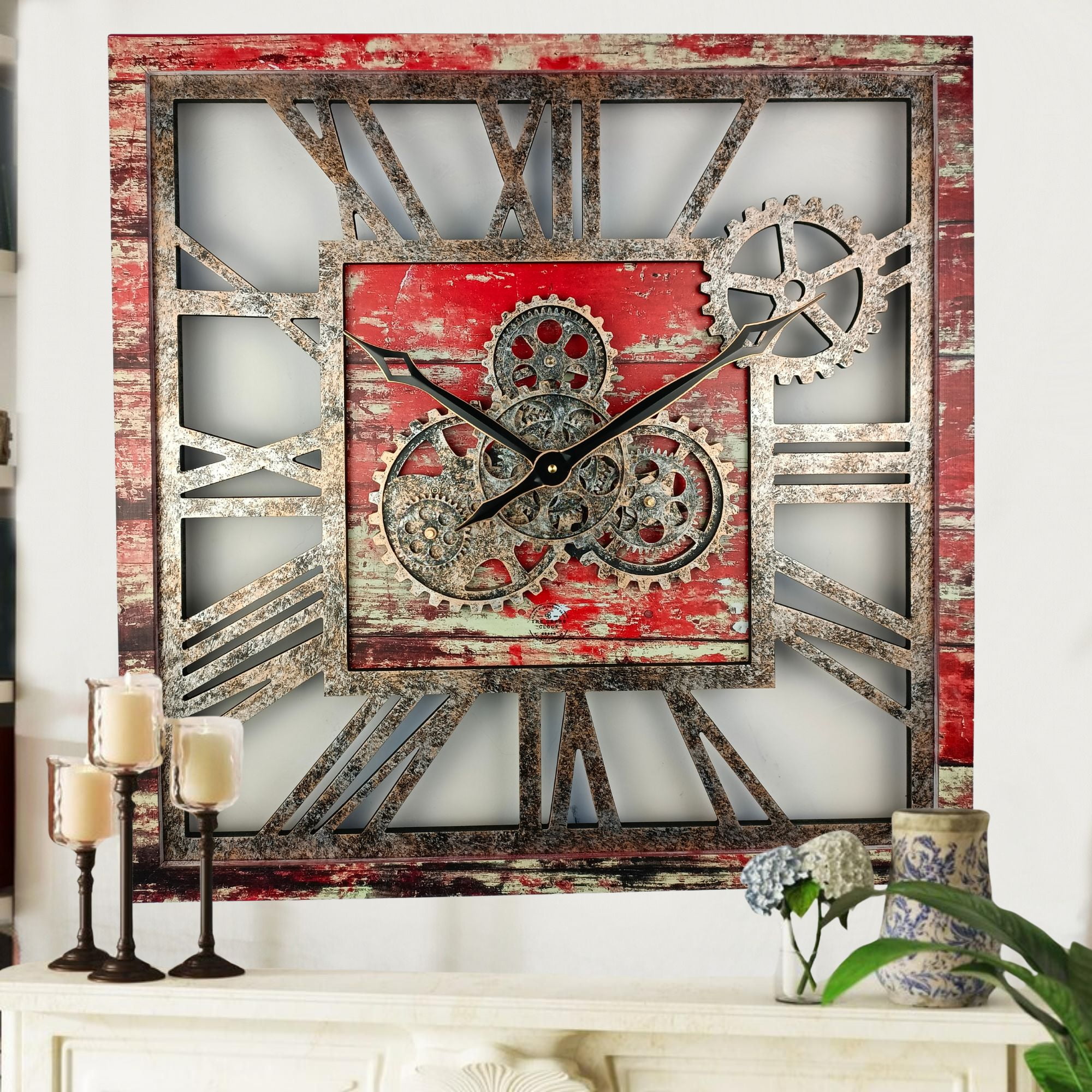 THE GEARS CLOCK Wall Clock with Real Moving Gears AM-LI_ 24 in Square ...