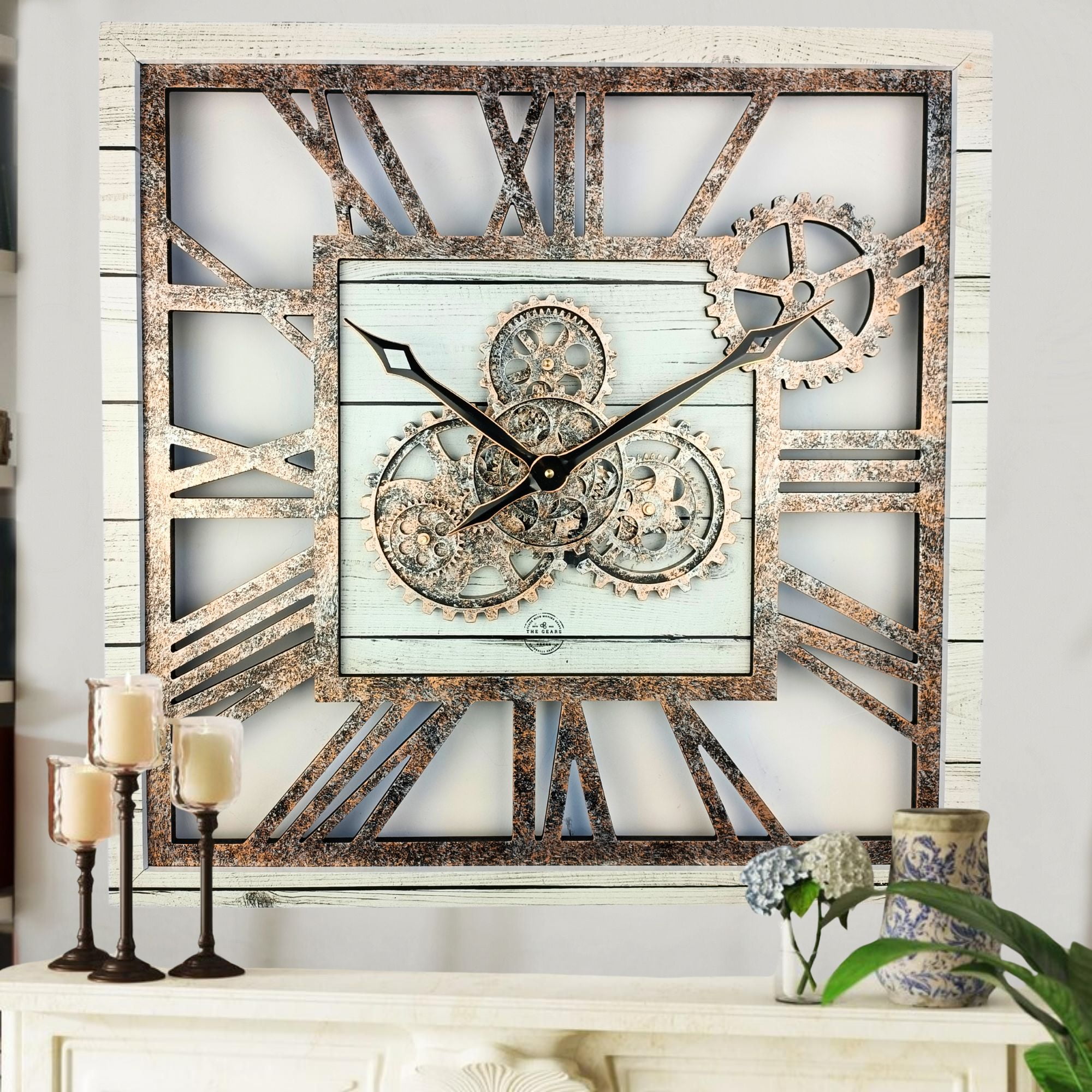 THE GEARS CLOCK Wall Clock with Real Moving Gears AM-LI_ 24 in Square ...