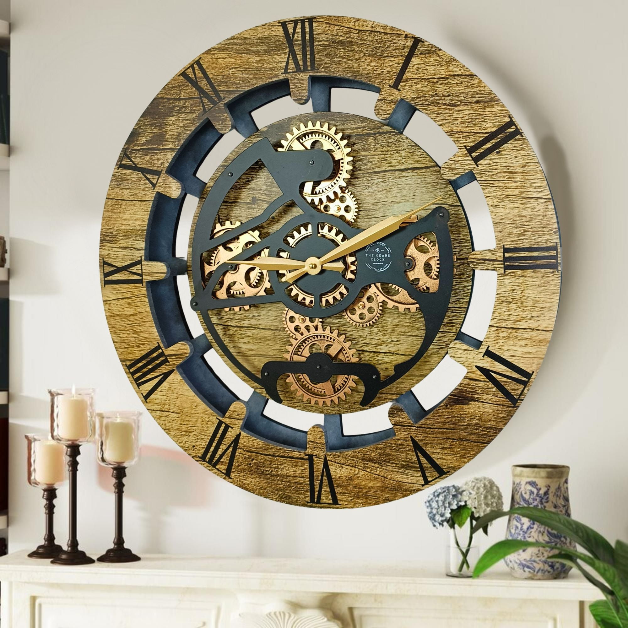 THE GEARS CLOCK Wall Clock with Real Moving Gears CA-LI_ 24 in Round ...