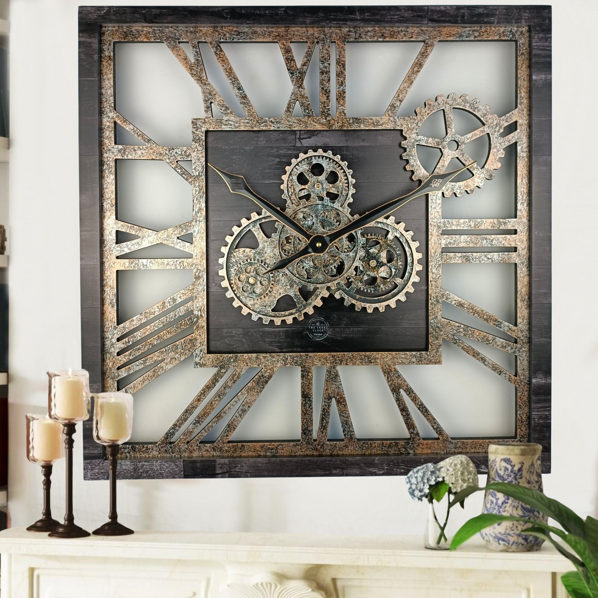 Three Star Stopwatch Style Silver Metal Skeleton Clock With Moving ...
