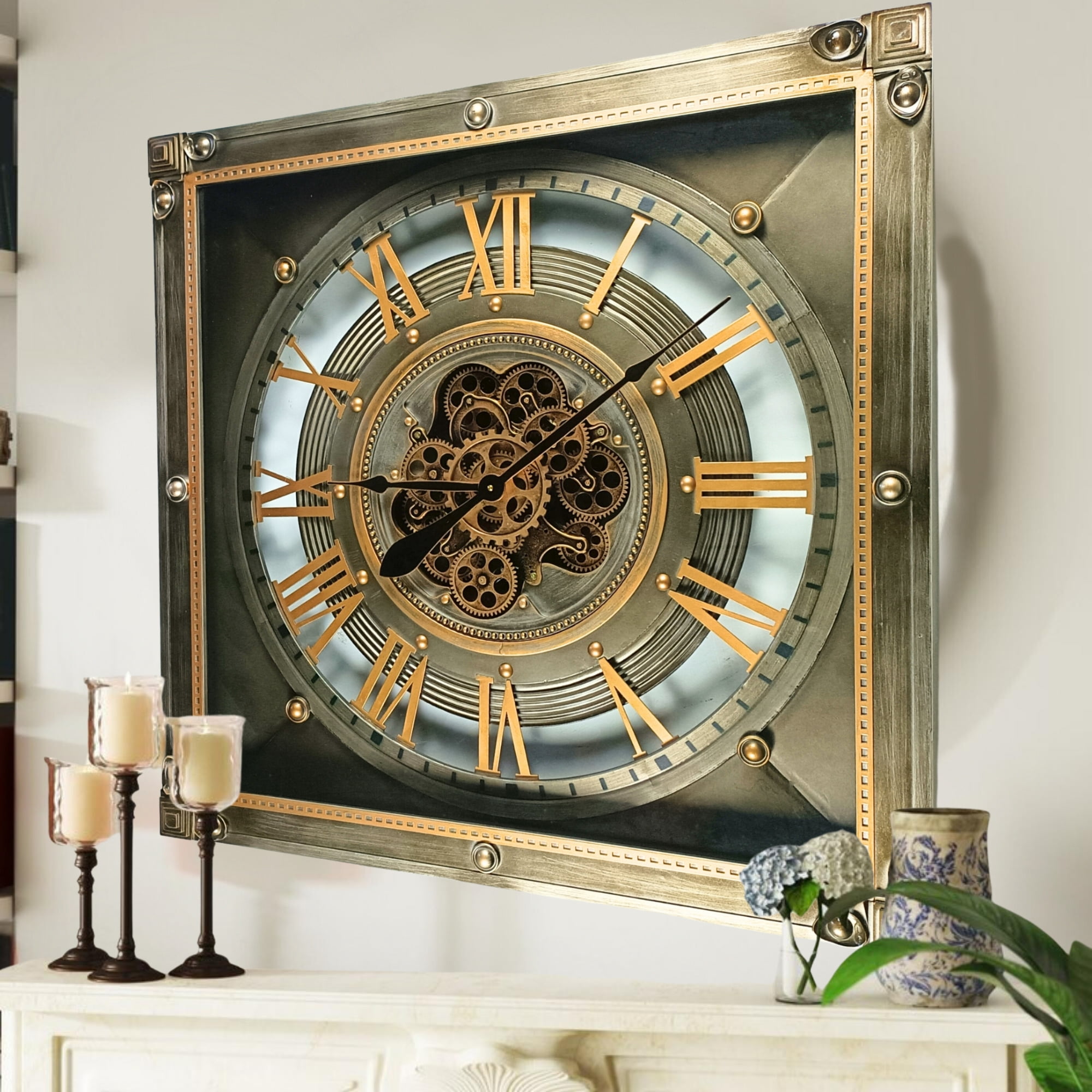 THE GEARS CLOCK Wall Clock with Real Moving Gears LU-LI_ 32 in Square ...