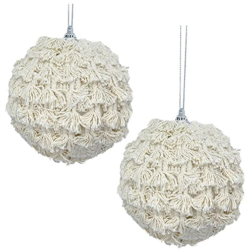 THE JOY TREE Boho Ornaments Macrame Ruffle Balls Set of 2, Brown ...