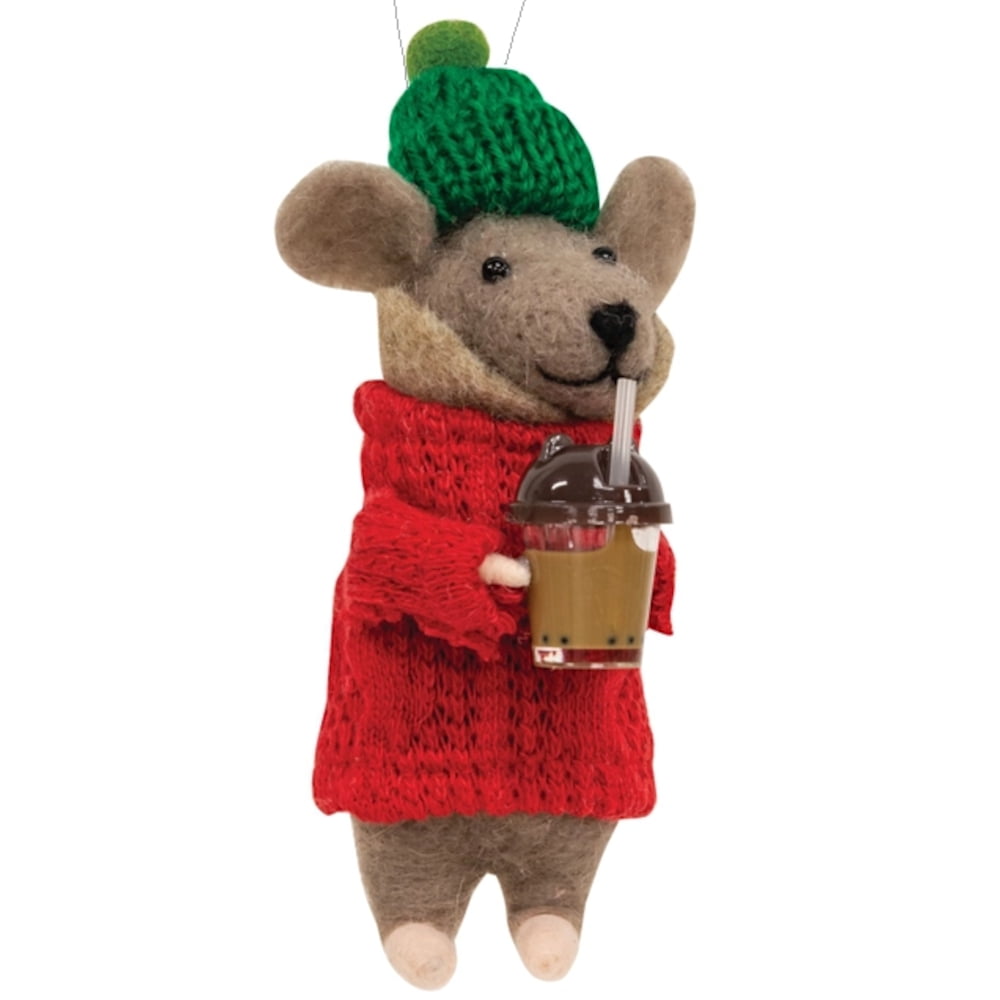 THE JOY TREE Mouse Ornament - Wool Mouse in Sweater and Hat with Boba ...