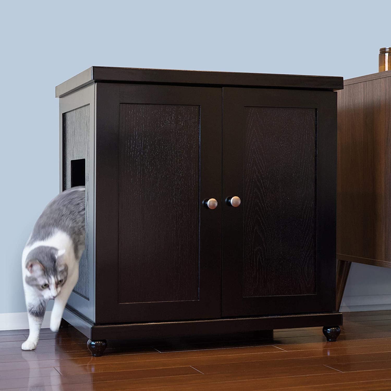 THE REFINED FELINE Cat Litter Box Enclosure Cabinet, Modern, Black ...