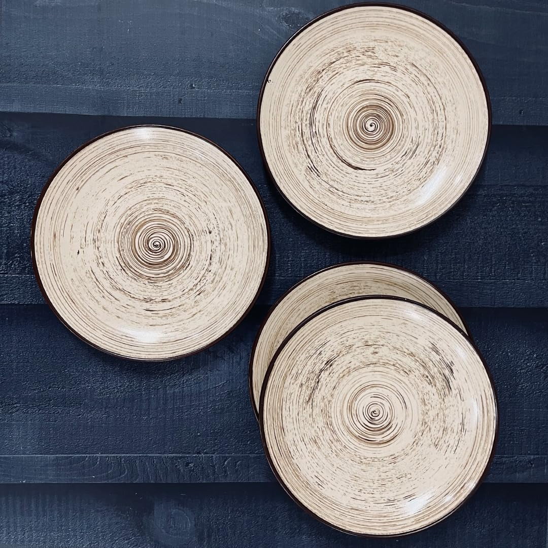 THEARTISANEMPORIUM Iris Beige Ceramic Quarter Plates Set of 4 Small ...