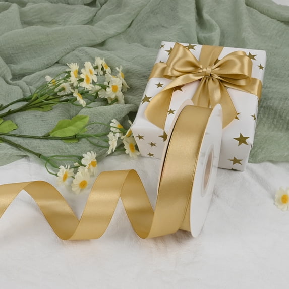 THEGLY Gold Double Faced Satin Ribbon 1 Inch x 50 Yards for Wedding ...
