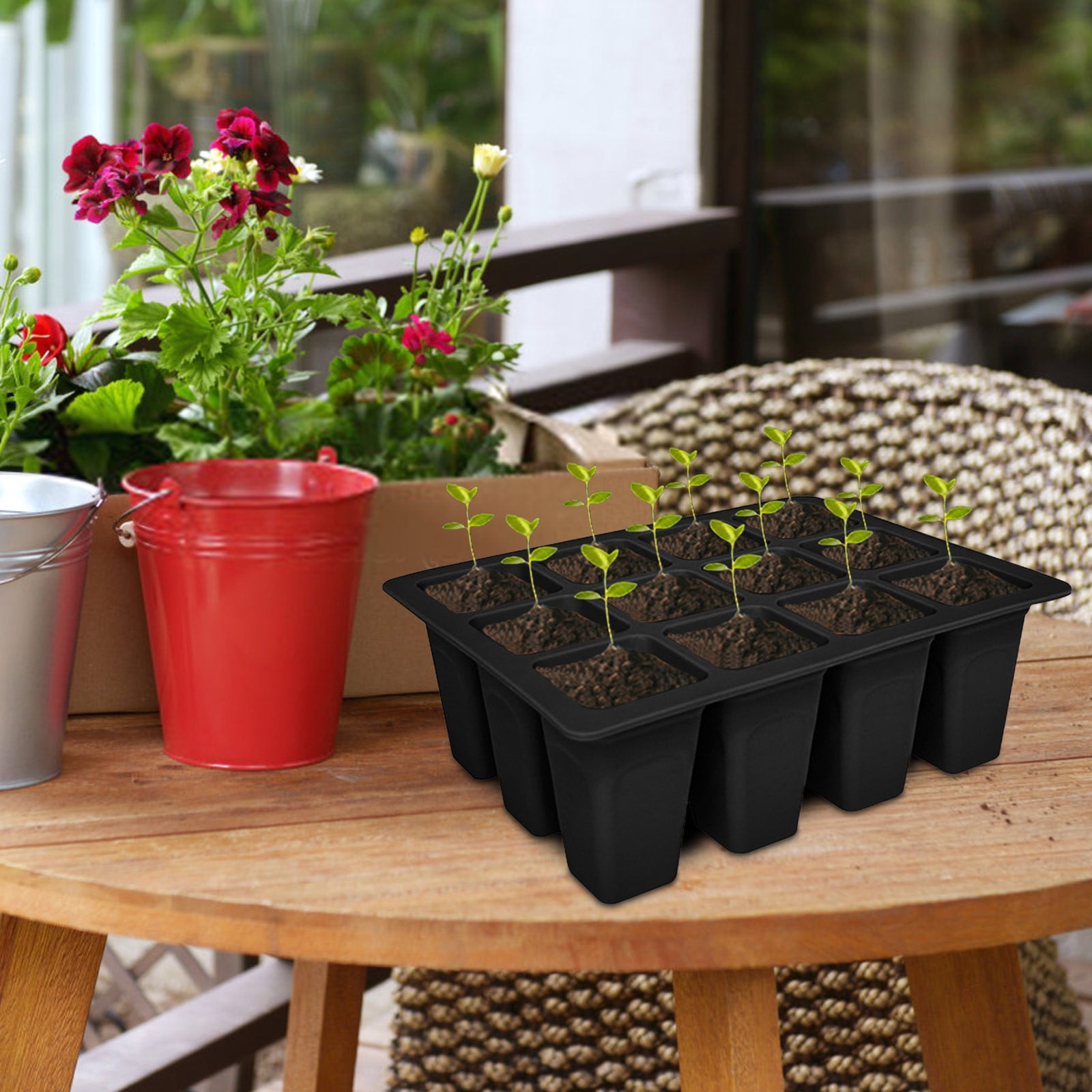 THEOLL 12 Cells Seed Starter Tray, Seed Starter Plant Pots, Seed ...